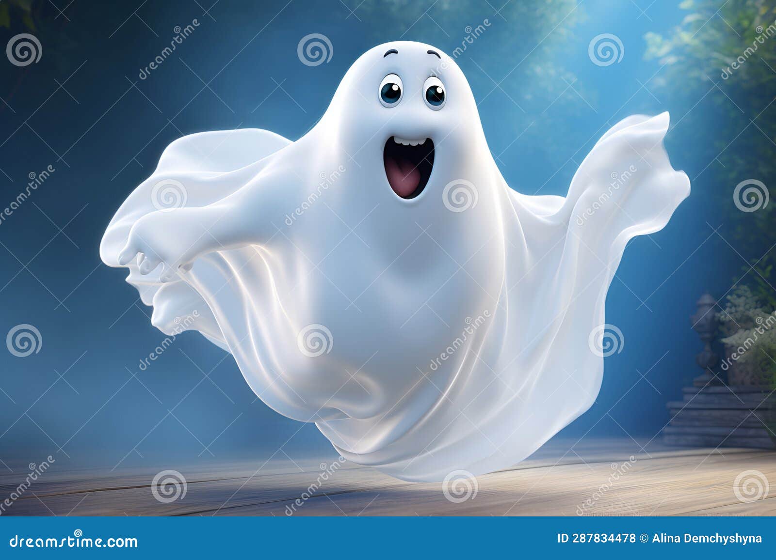 A Cute Cartoon Ghost is Flying Stock Illustration - Illustration of ...