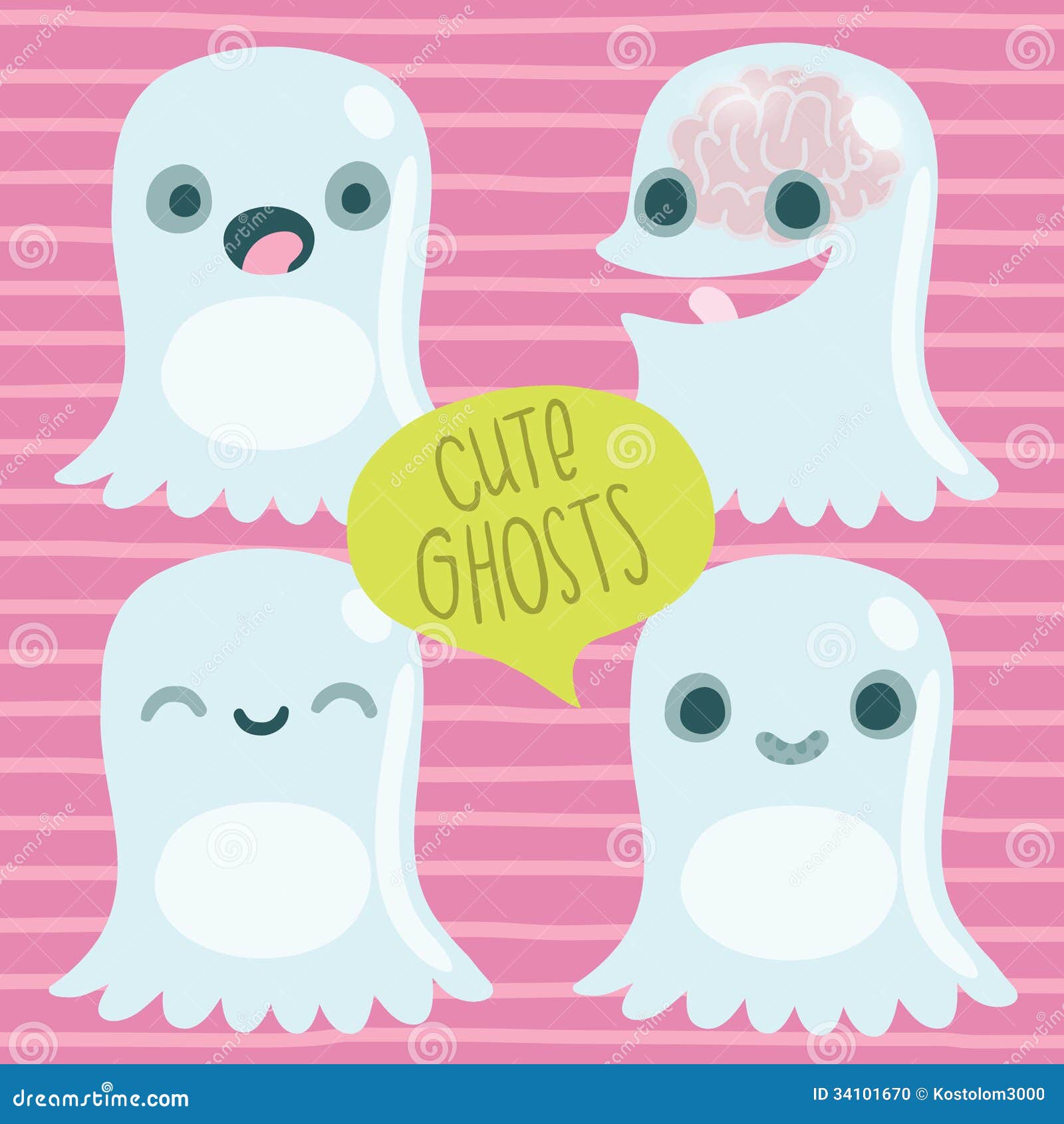 Cute Cartoon Ghost Set. Funny Halloween Character Stock Vector ...