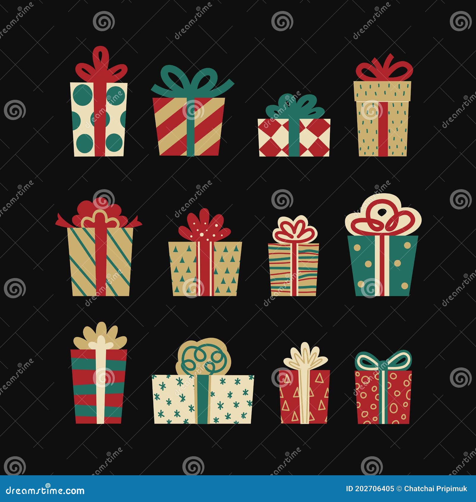 Cute Cartoon Gift Box Set, Beautiful Simple Graphics Stock Vector ...