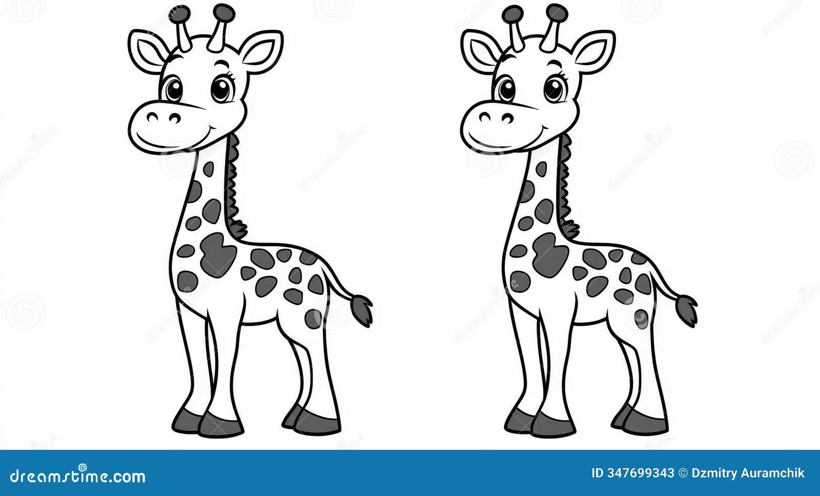 Cute Cartoon Giraffe Design with Both Colorful and Outline Variations ...