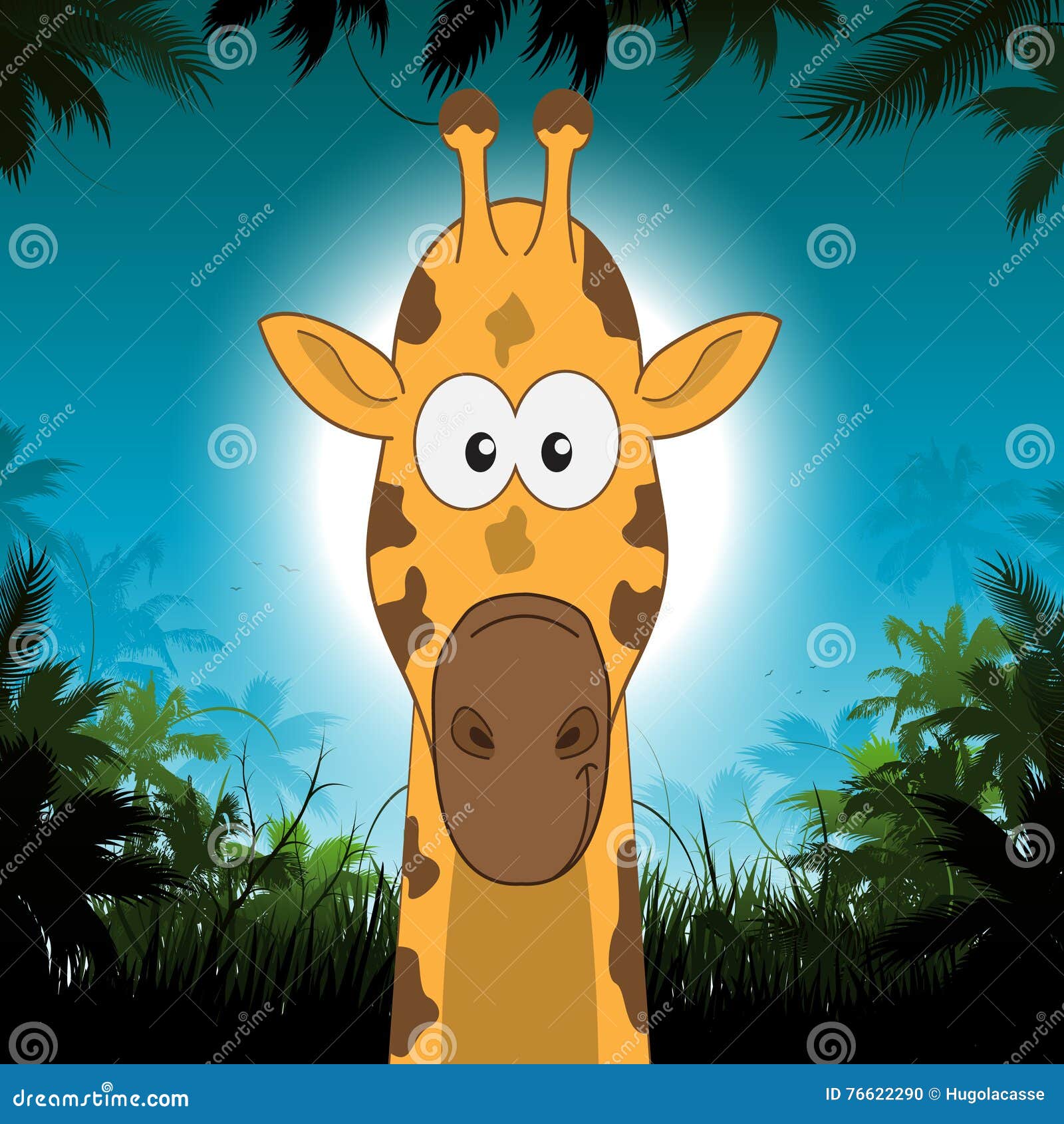 Cute Cartoon Giraffe In Front Of Jungle Background Vector Illustration ...