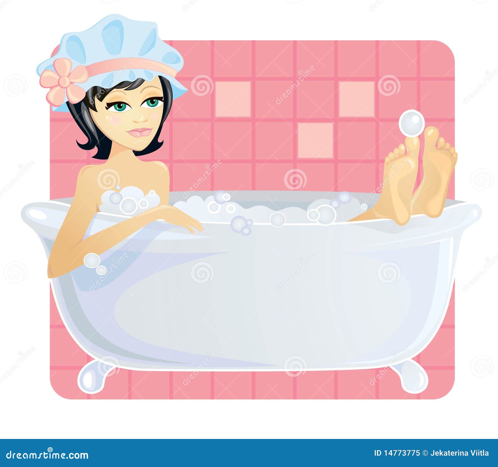 Cute Cartoon Girl in the Bath Stock Vector - Illustration of beauty ...