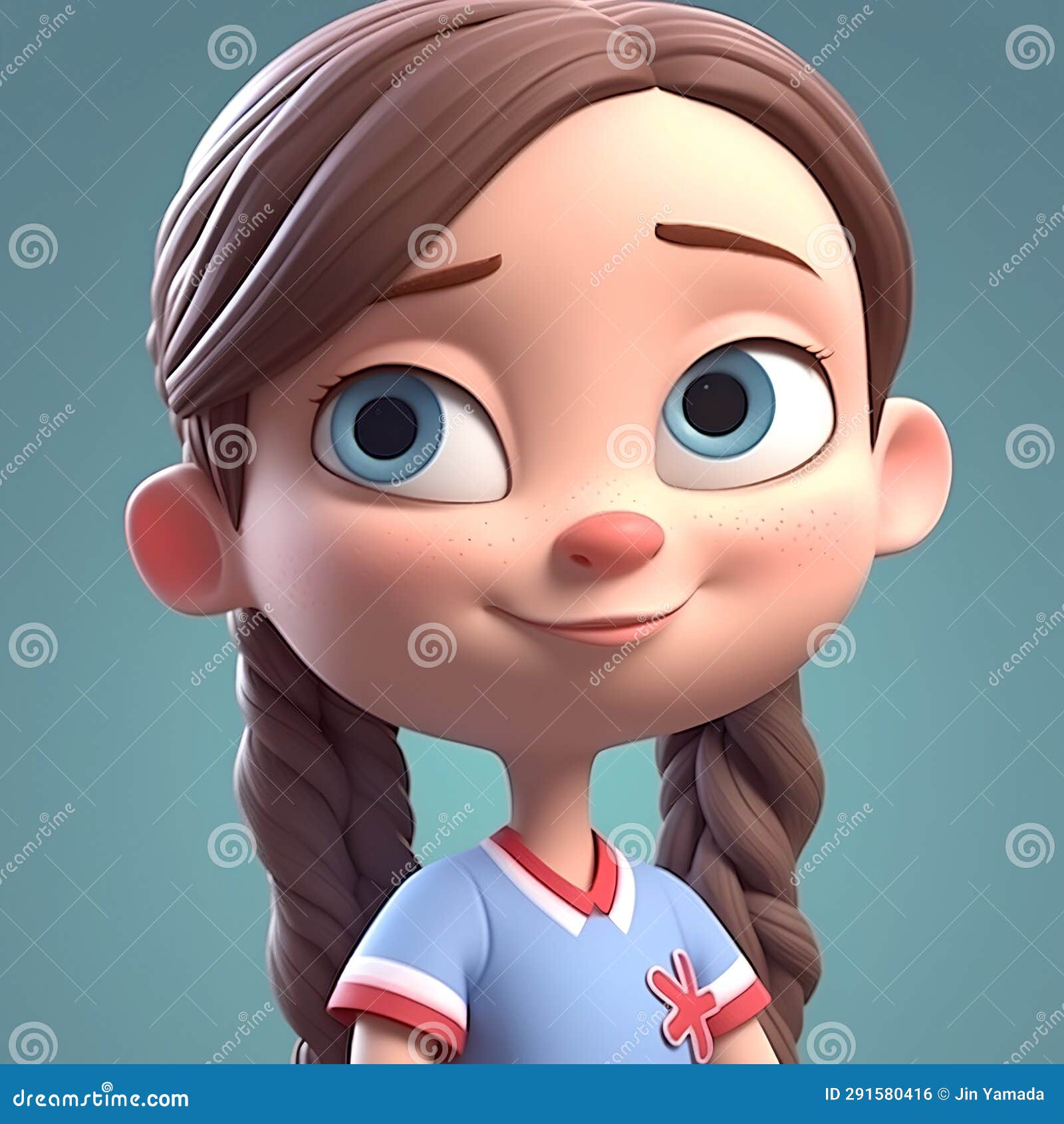 Cute Cartoon Girl With Braid Hairstyle 3d Illustration Stock Illustration Illustration Of