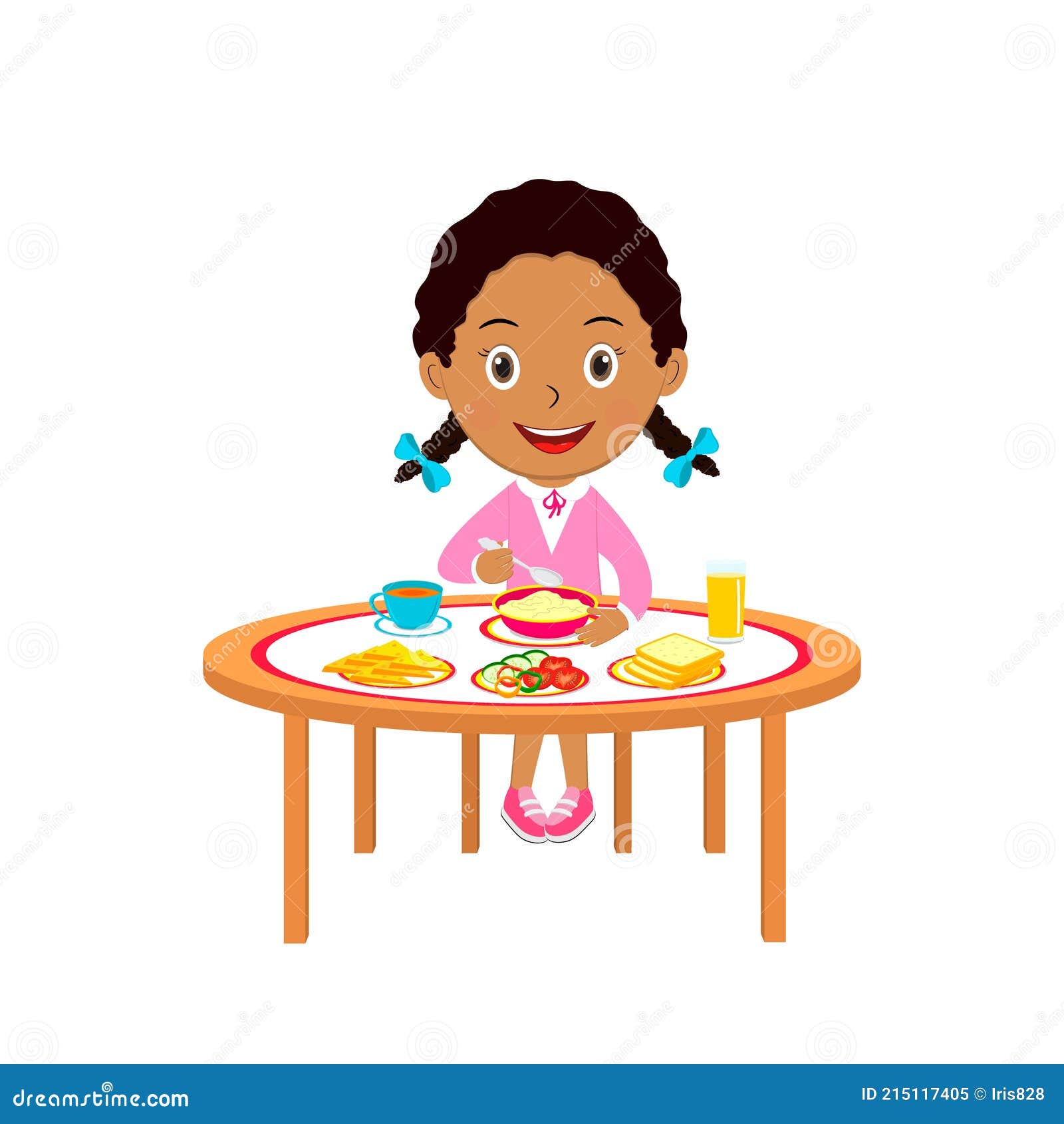 Cute Cartoon Girl Eat at the Table Stock Vector - Illustration of ...