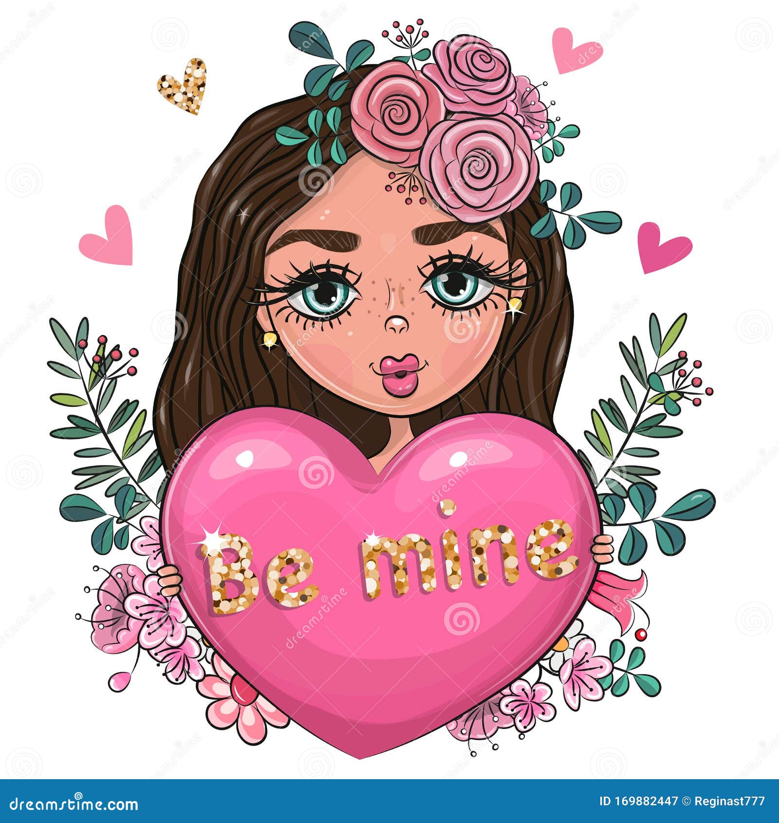 Cartoon Girl With Heart On A White Background Stock Vector