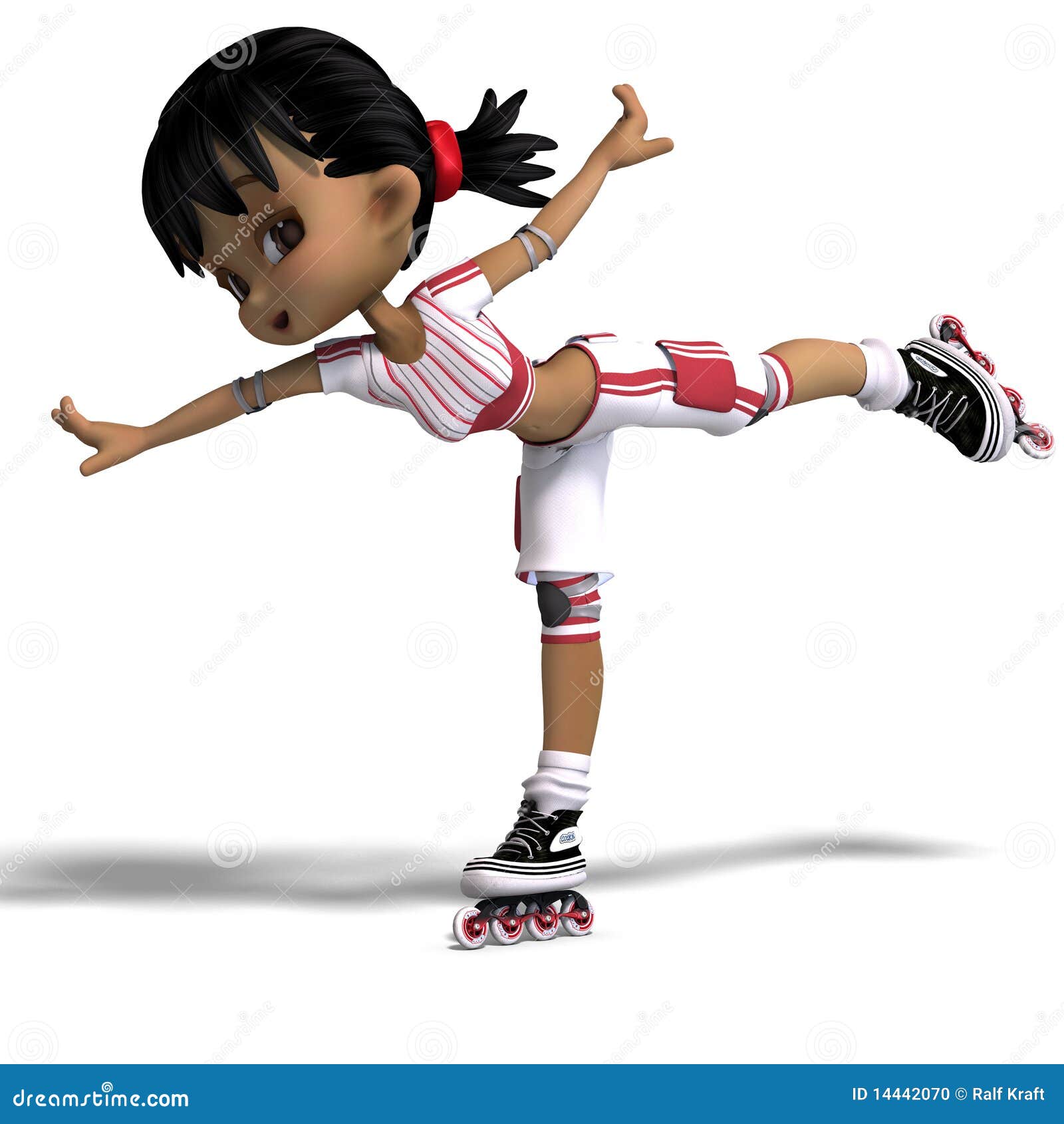 Cute Cartoon Girl with Inline Skates. 3D Stock Illustration ...