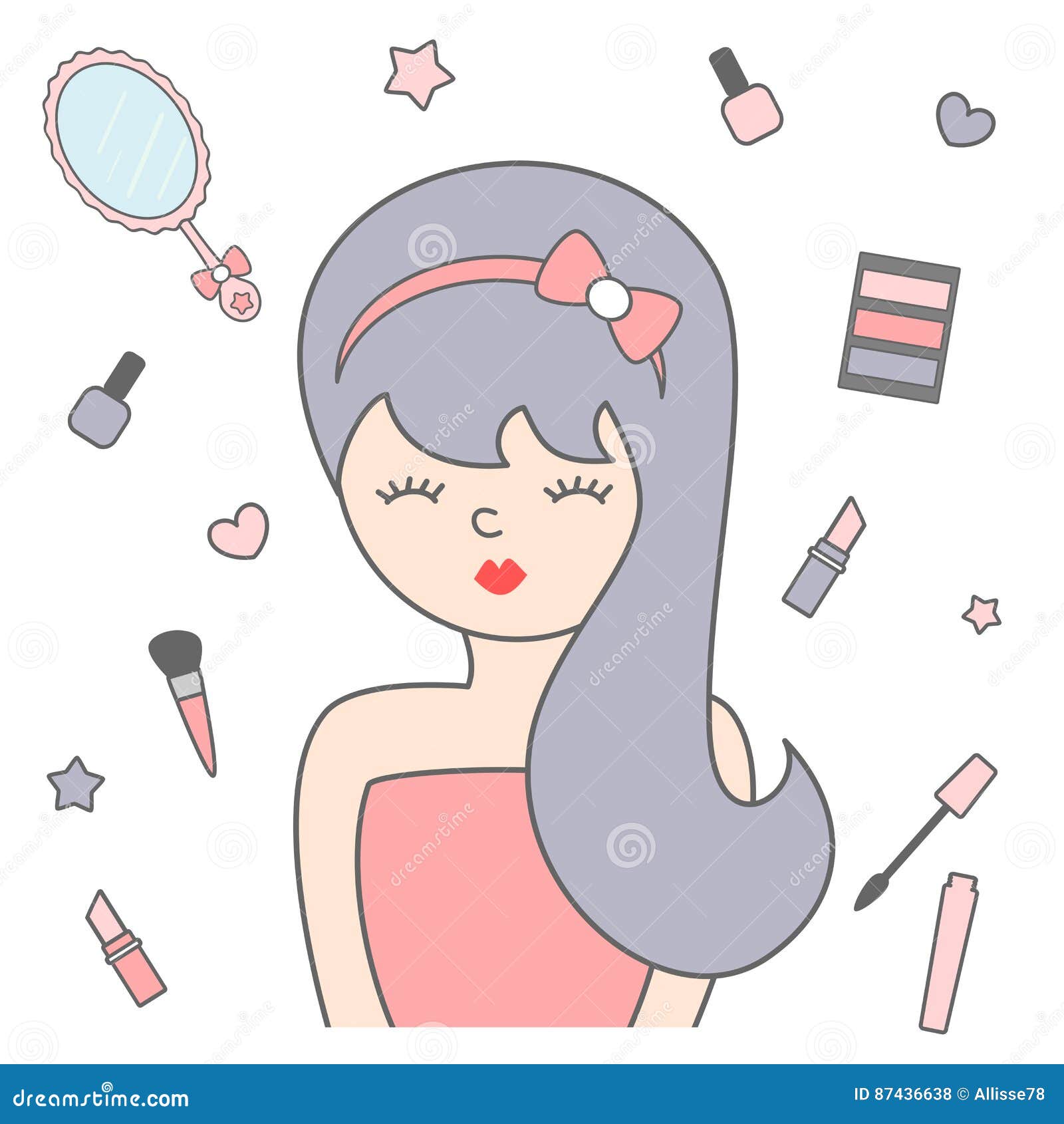 Cute Cartoon Girl and Make Up Illustration Stock Vector - Illustration ...