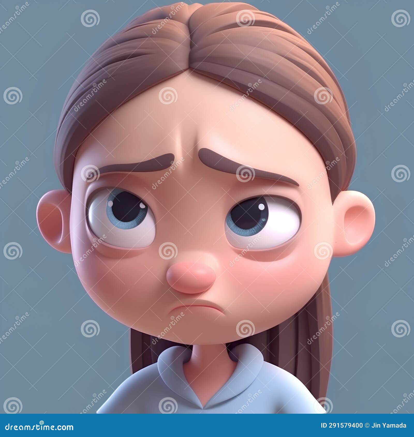 Cute Cartoon Girl Making a Sad Face. 3d Rendering Stock Illustration ...