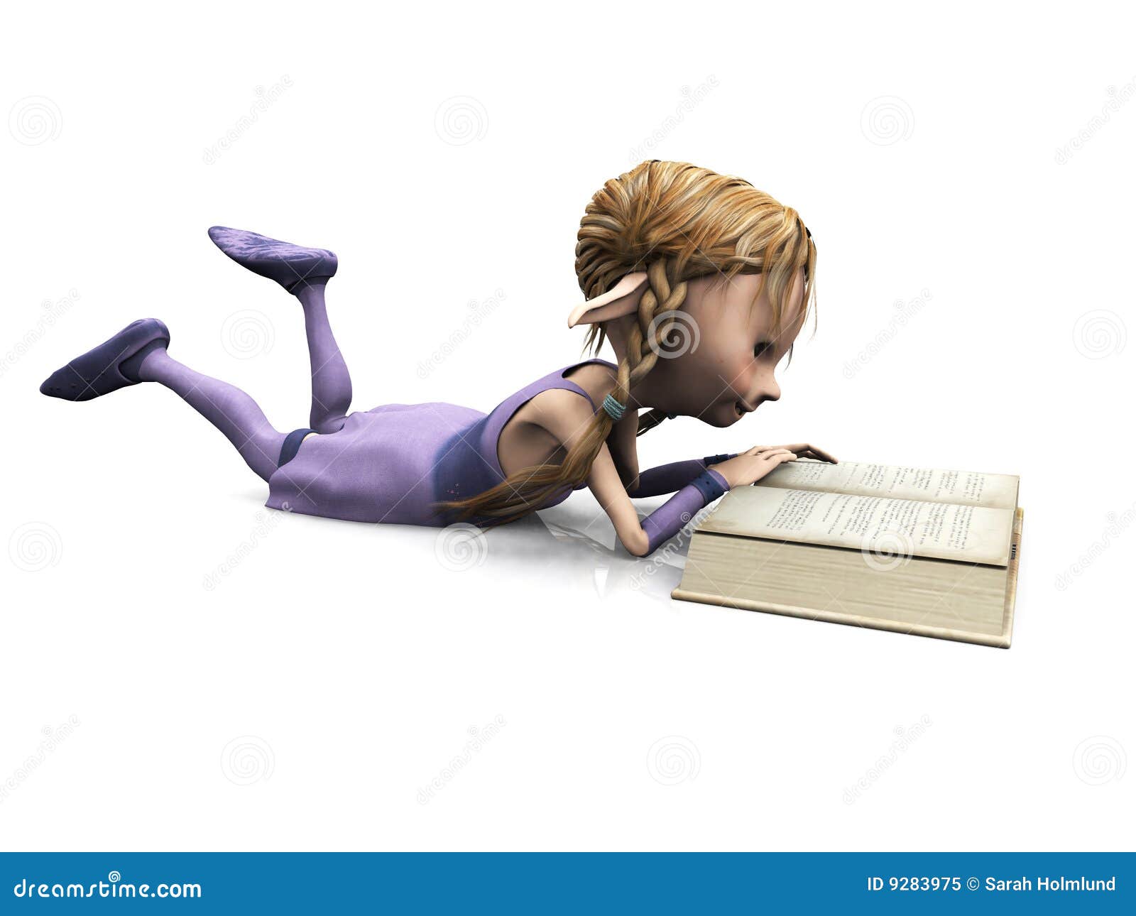 Cute Cartoon Girl Reading Book. Stock Illustration - Illustration of ...