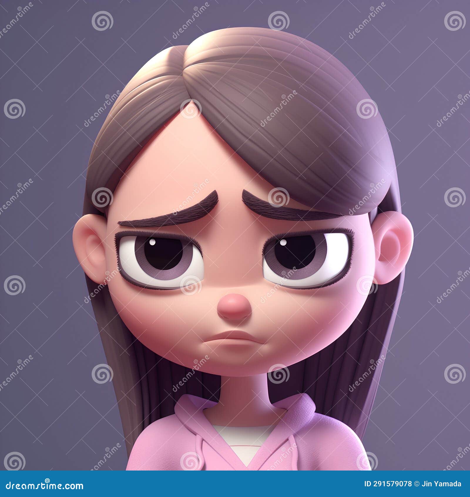 Cute Cartoon Girl with Sad Expression. 3d Render Illustration Stock ...