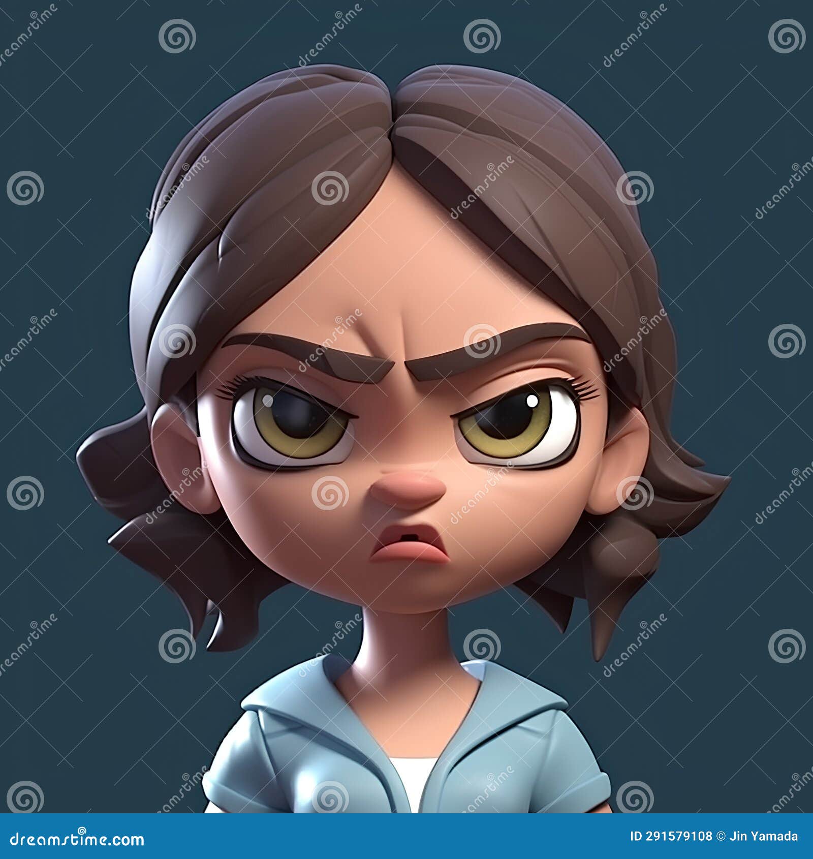 Cute Cartoon Girl with Sad Expression on Her Face - 3d Render Stock ...