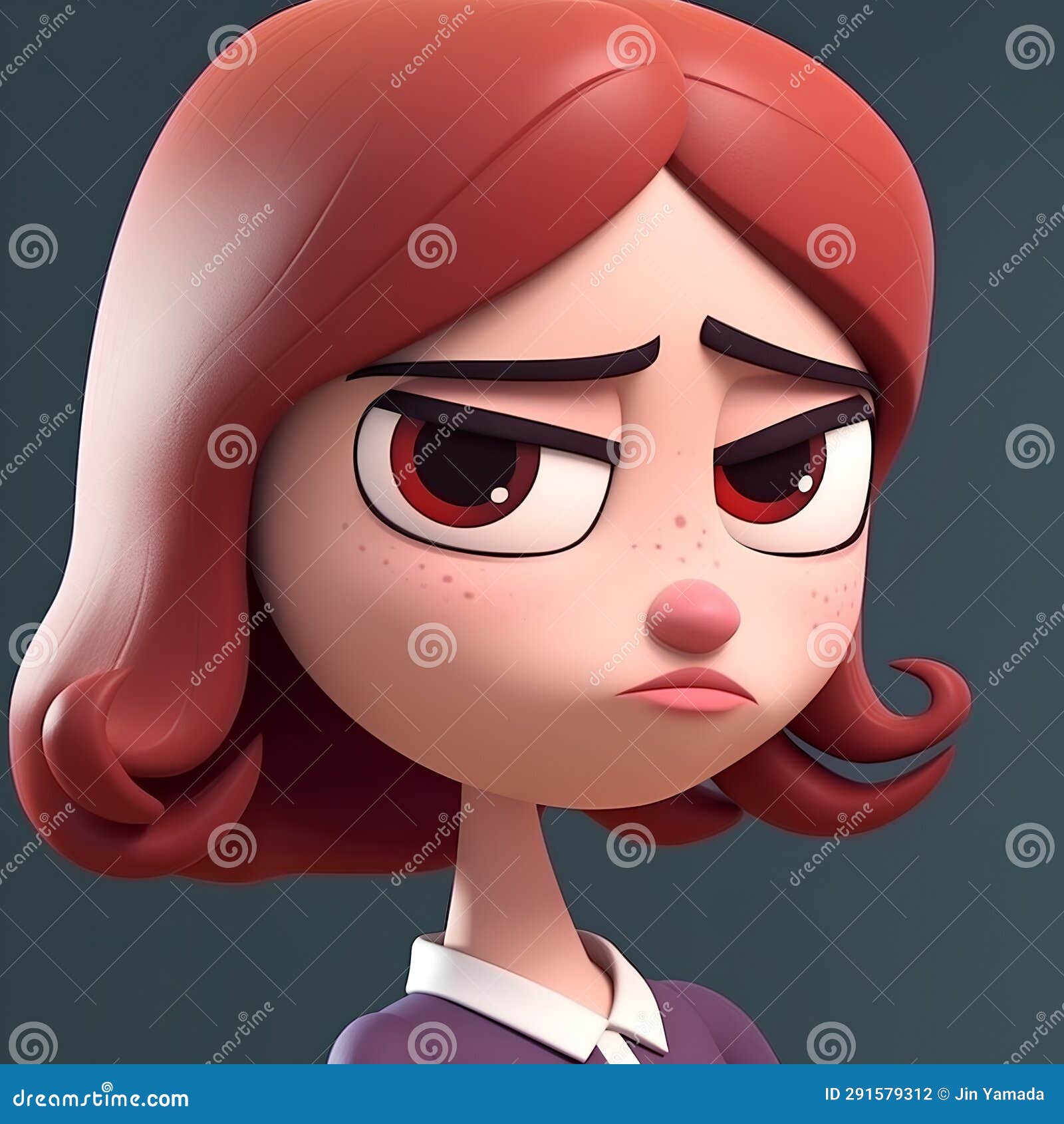 Cute Cartoon Girl with Sad Expression on Her Face, 3d Render Stock ...