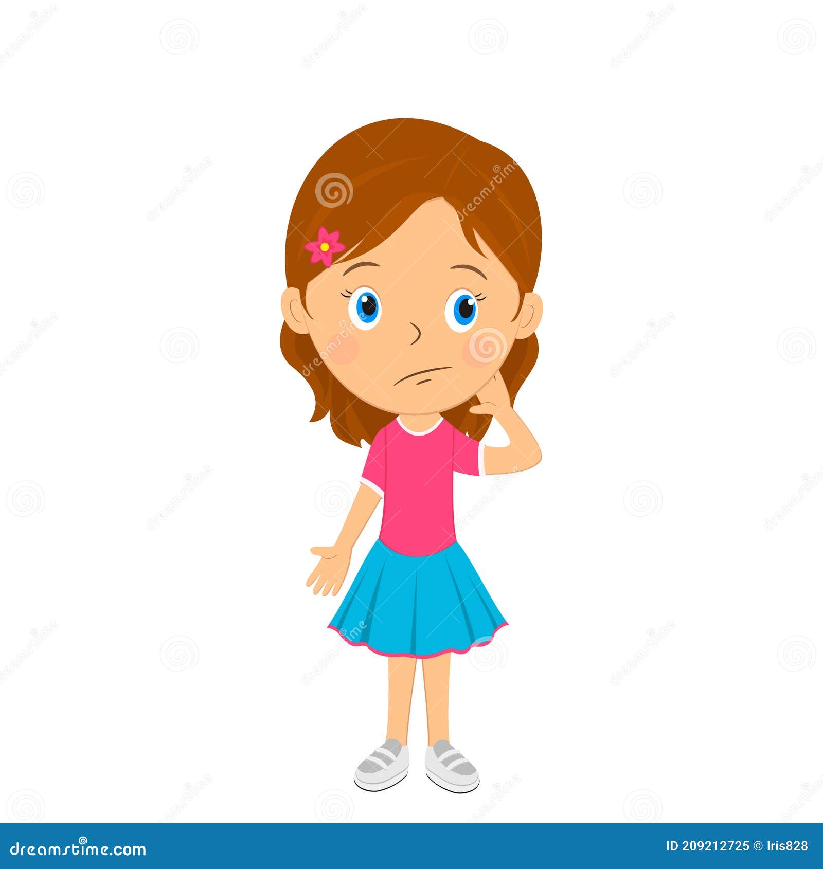 Cute Cartoon Girl Shows Doubt Stock Vector - Illustration of girl ...