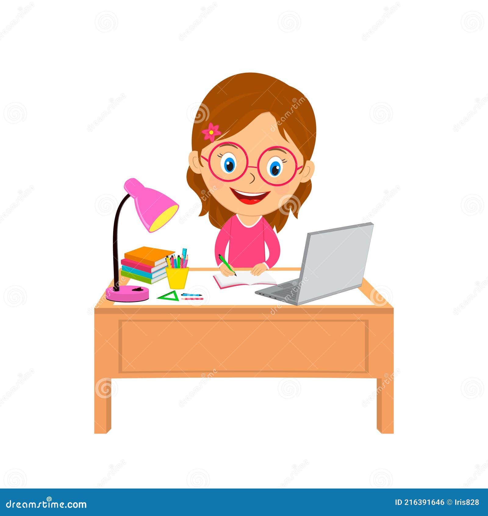 Cute Cartoon Girl Using Computer Stock Vector - Illustration of ...