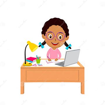 Cute Cartoon Girl Using Computer Stock Vector - Illustration of girl ...