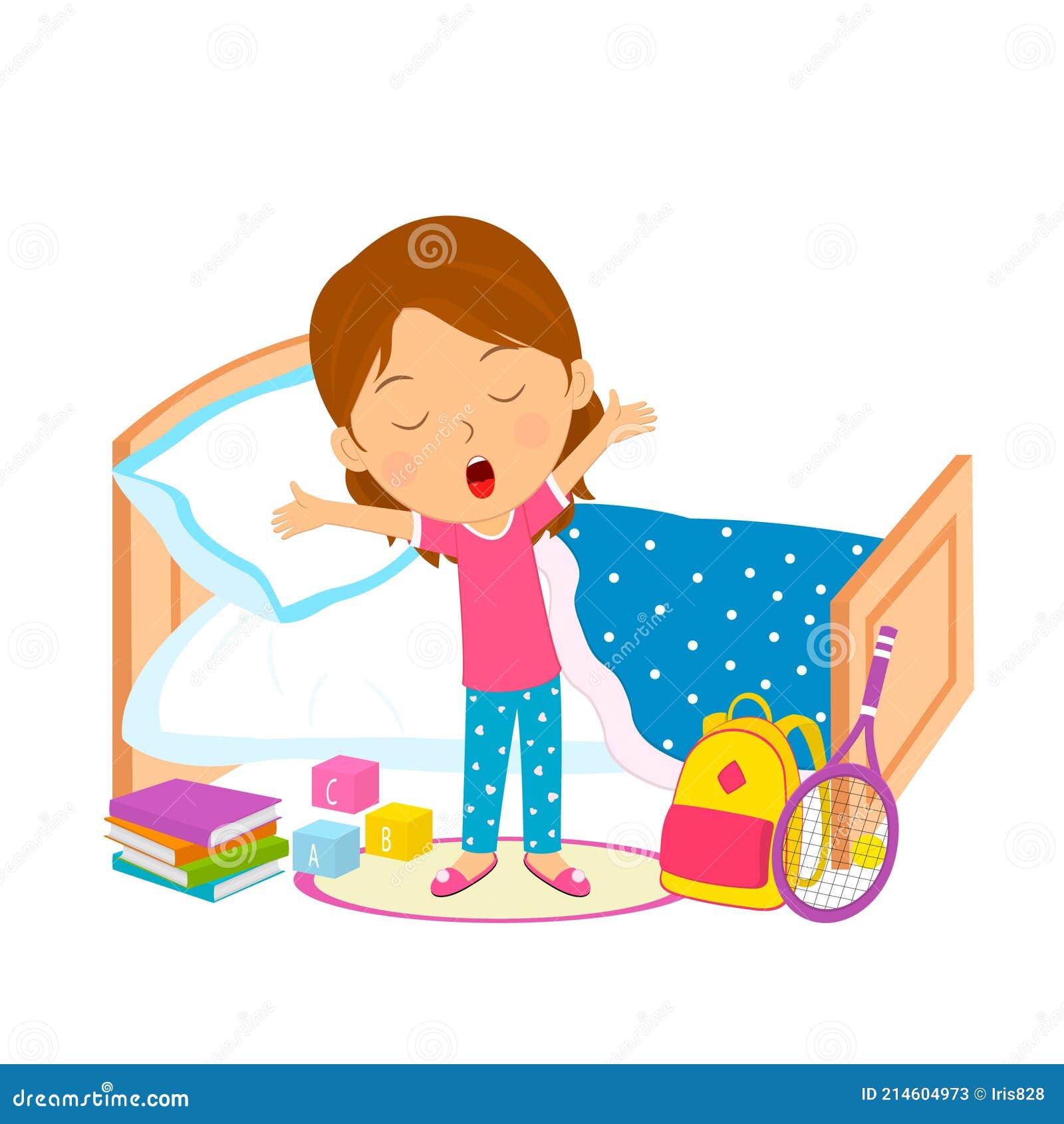 Cute Cartoon Girl Wakes Up Stock Vector Illustration Of Person 214604973