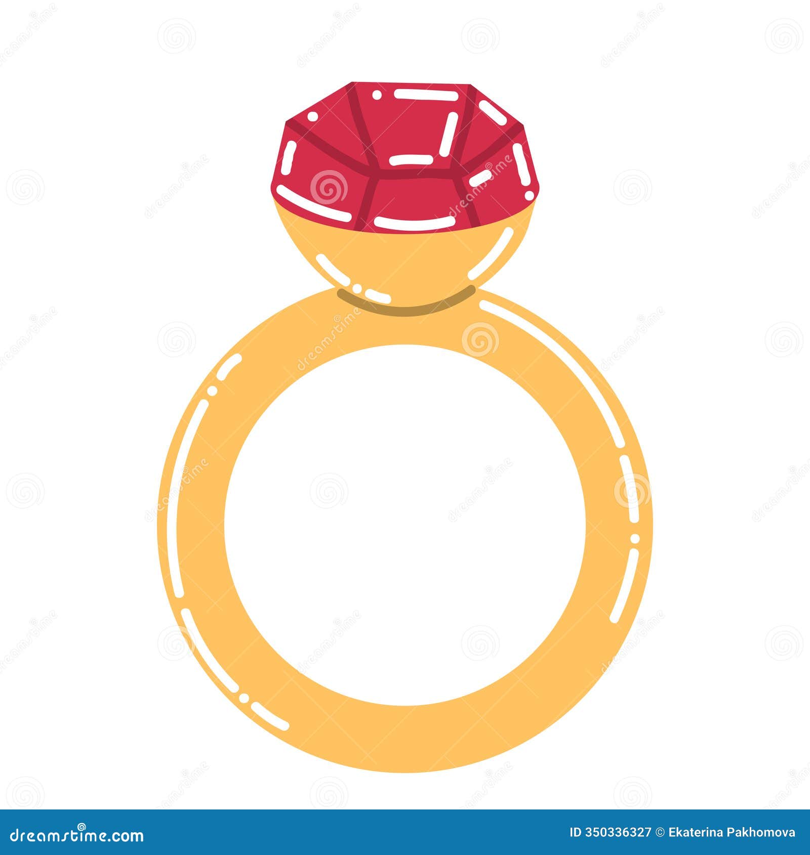 Cute Cartoon Golden Ring with Ruby Gemstone in Flat Style. Stock ...