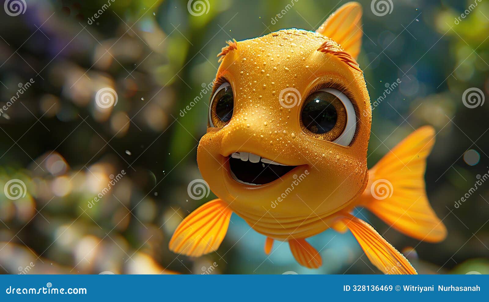 Cute Cartoon Goldfish with Big Eyes Smiling Stock Illustration ...