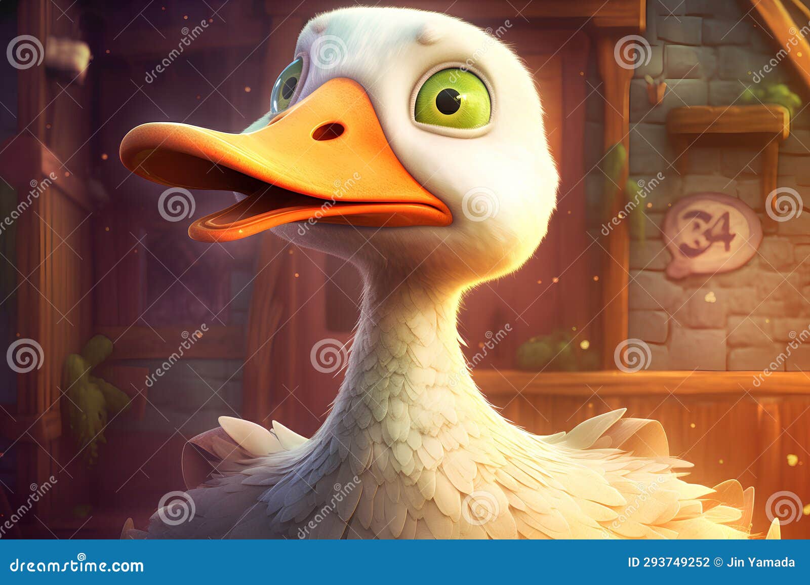 Cute Cartoon Goose with Big Eyes. 3D Render Illustration Stock ...