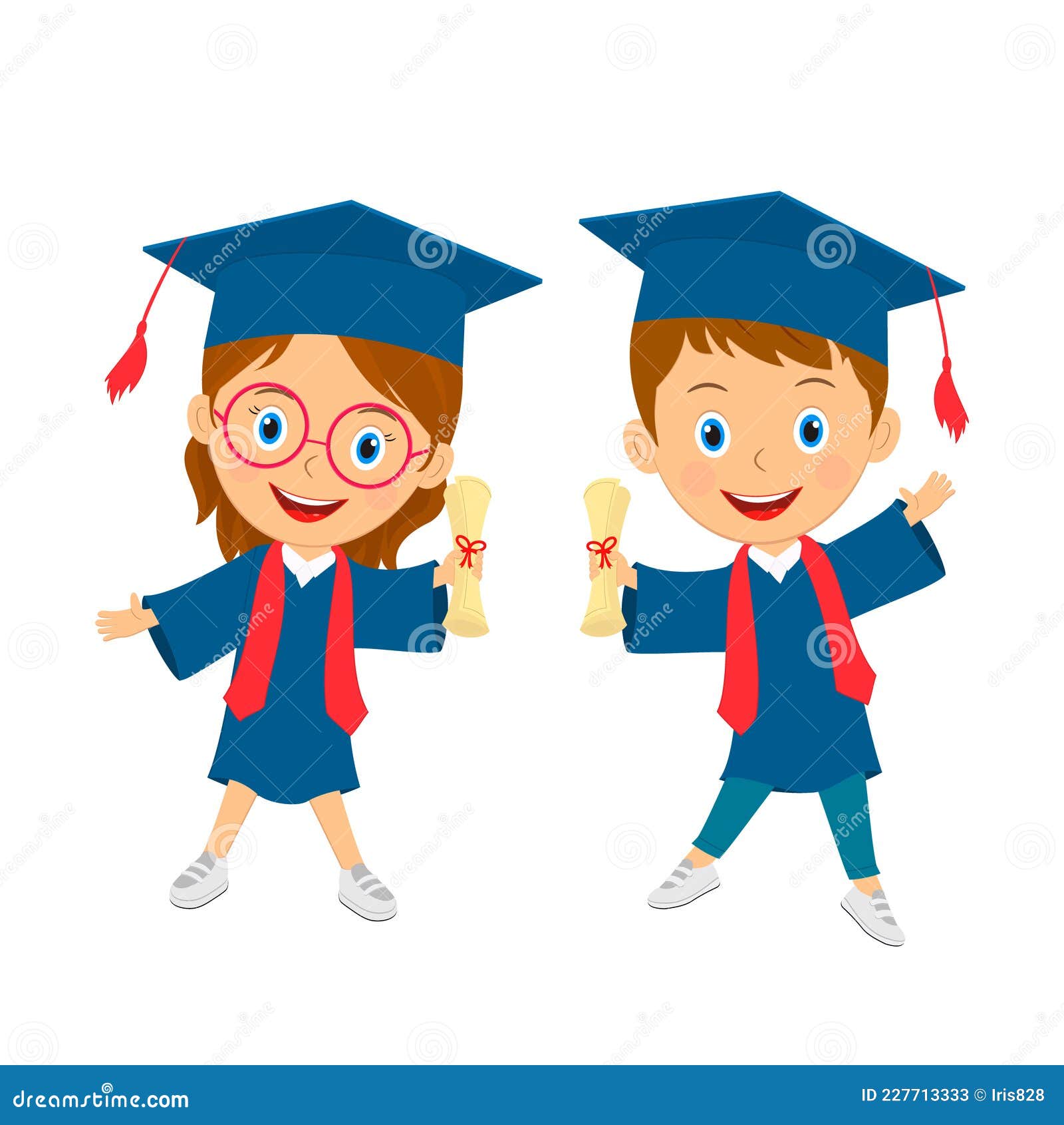 Cartoon Graduation Boy In Front Of School Building Vector Illustration ...
