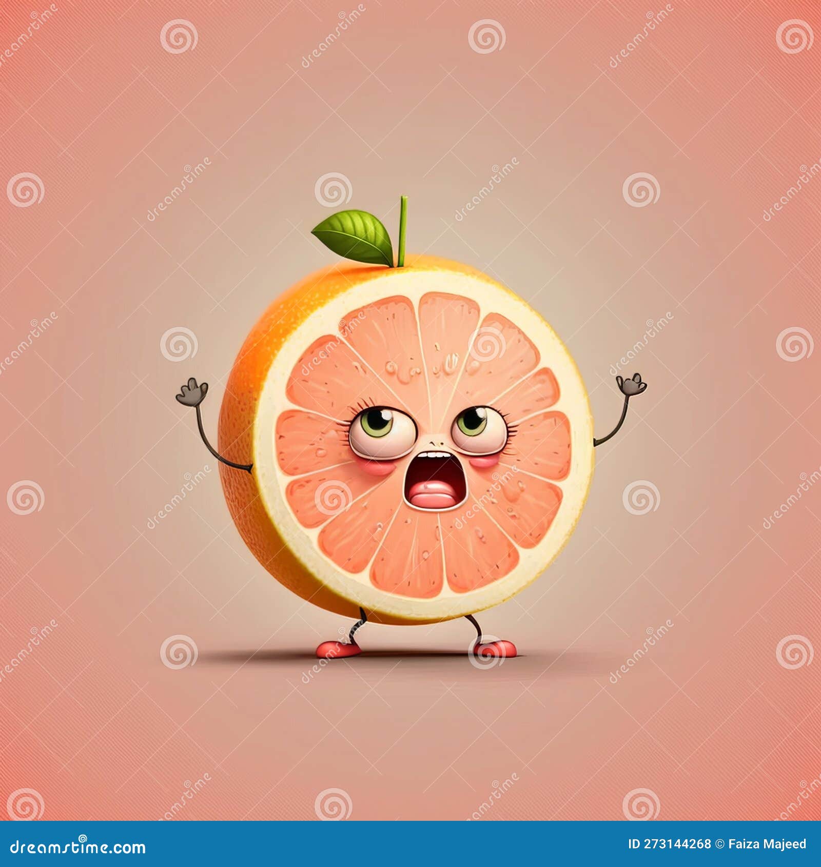 Cute Cartoon Grapefruit Character, Generative AI Stock Illustration ...