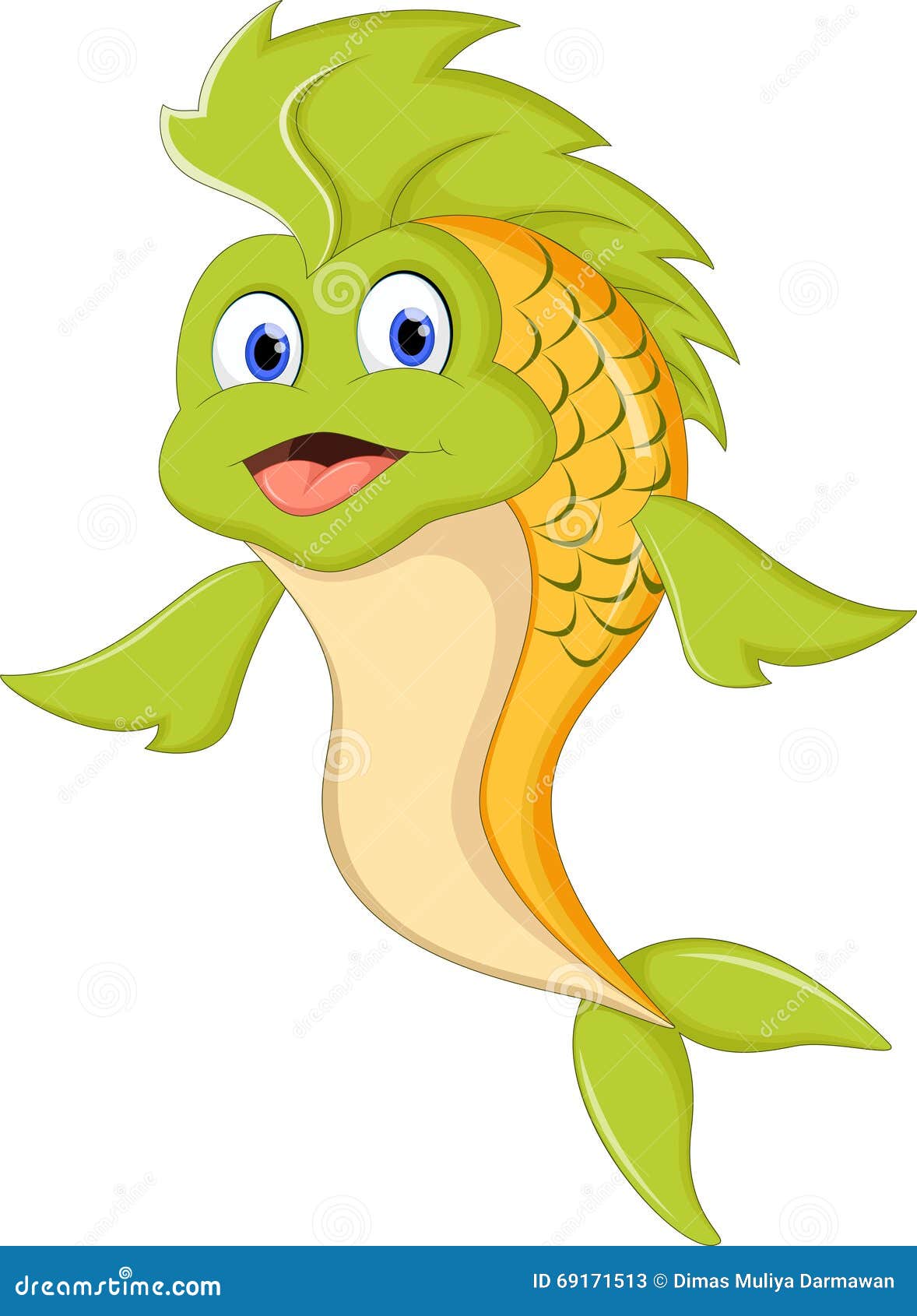 Cute cartoon green fish stock illustration. Illustration of standing ...