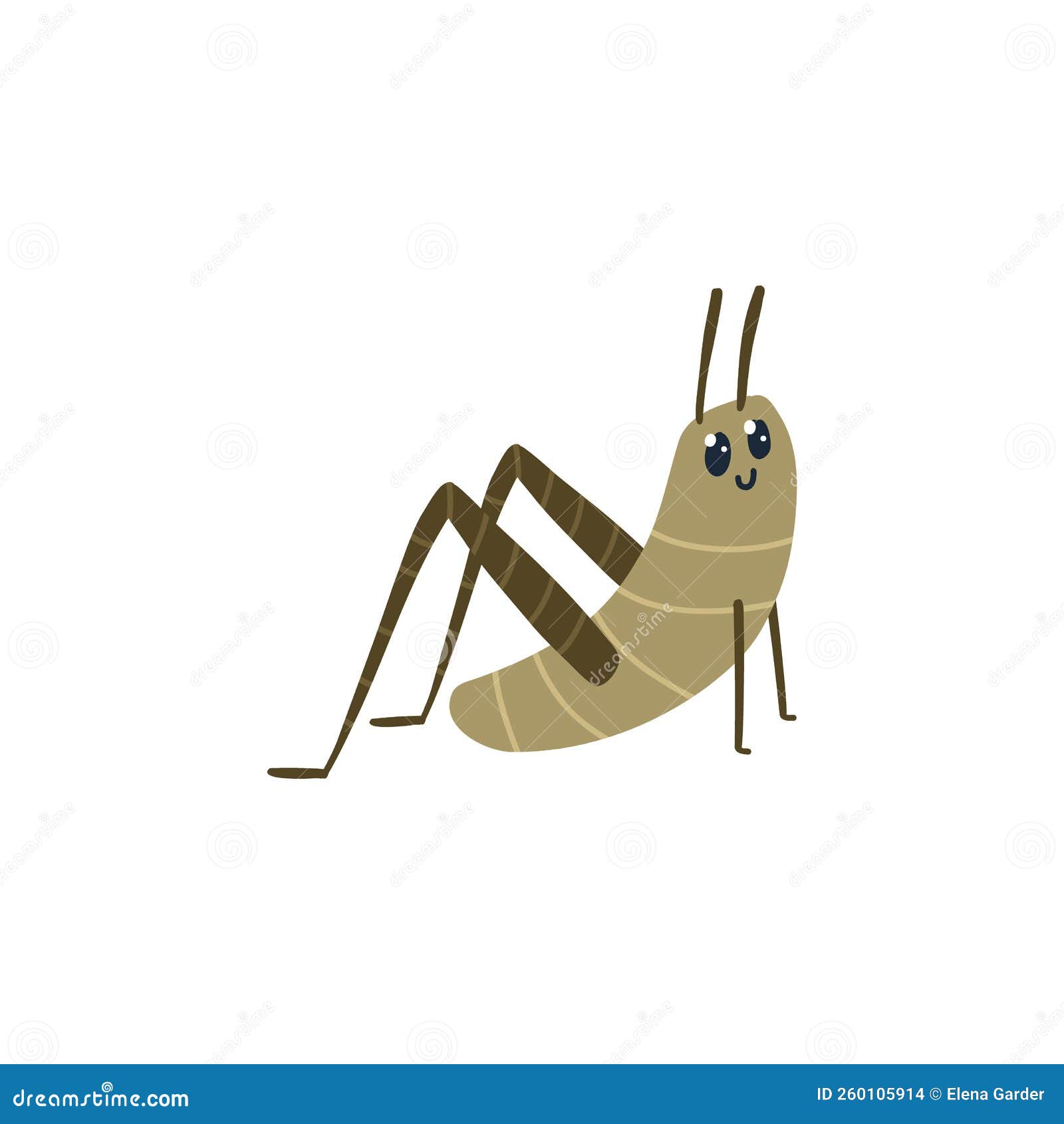 Cute Cartoon Green Grasshopper. Vector Insect Hand Drawn Character ...