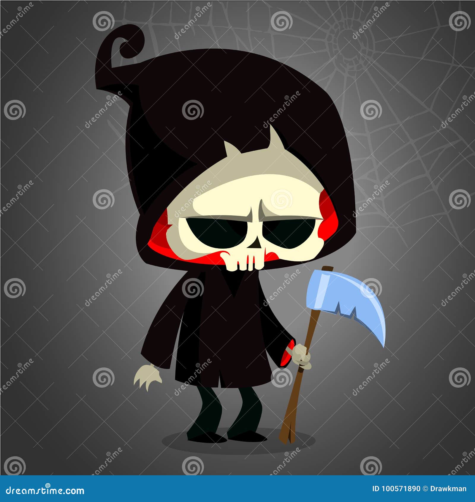 Cartoon Grim Reaper With Scythe. Halloween Scary Death Character ...