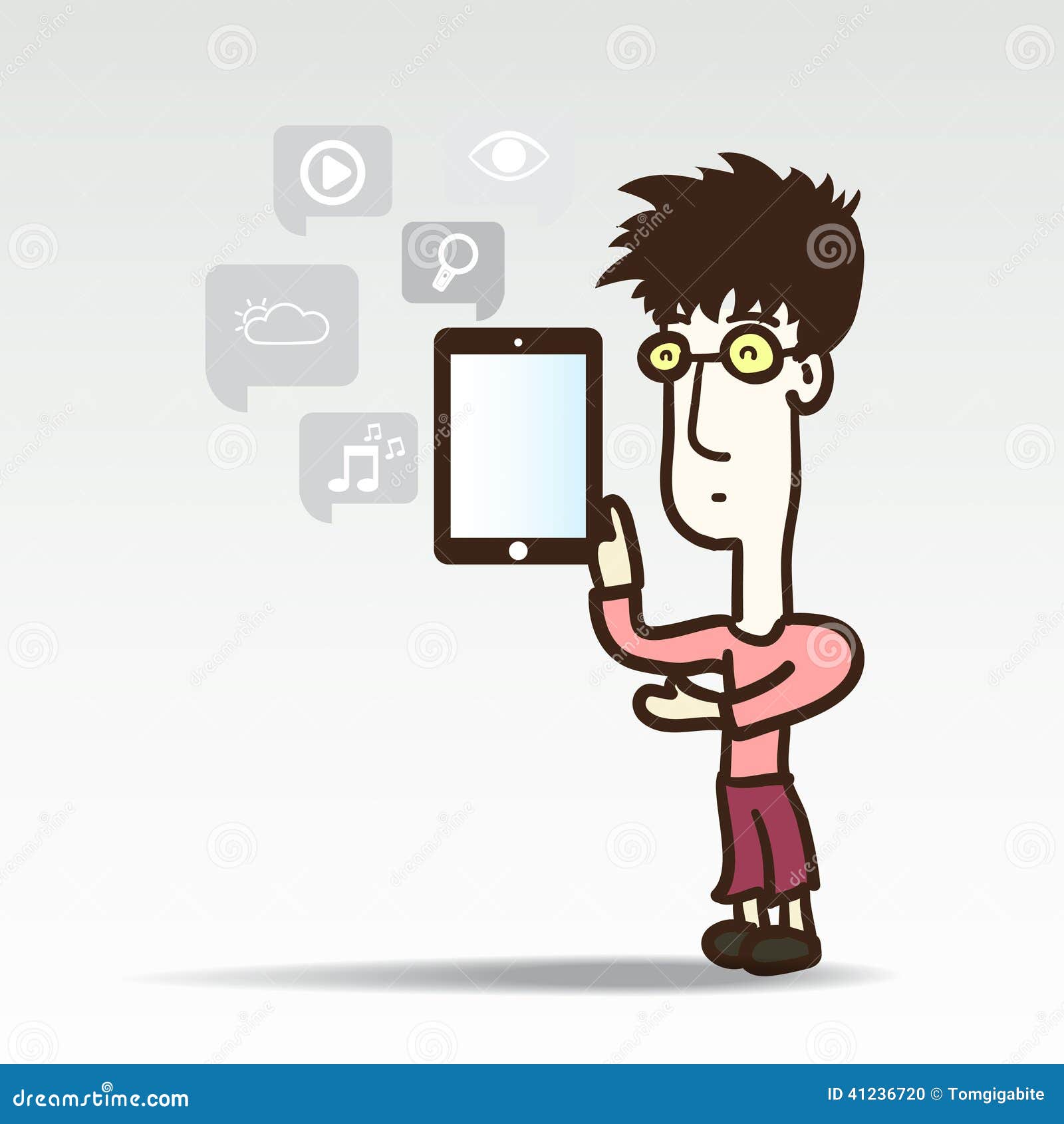 Cute Cartoon Guy with Tablet Stock Vector - Illustration of ...