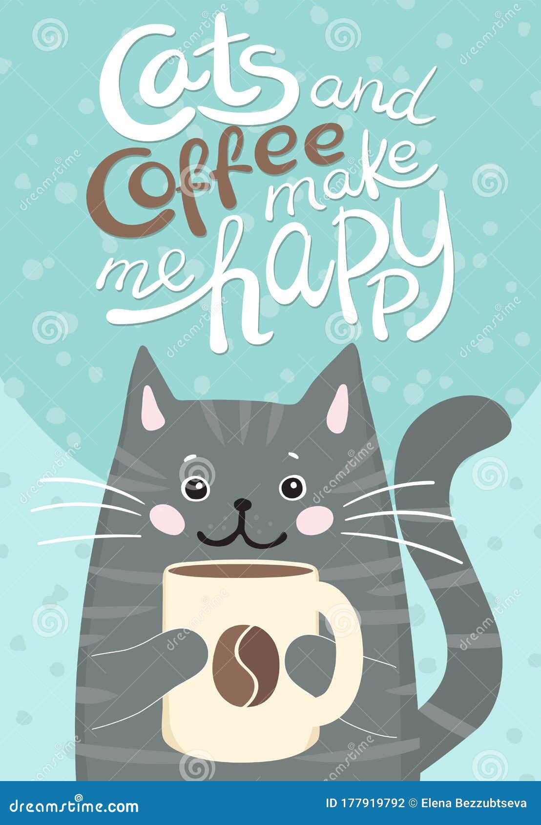 Cute Cartoon Hand Drawn Cat with Cup of Coffee Stock Vector ...