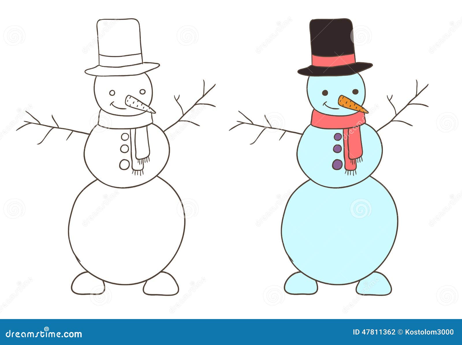 Cute Cartoon Hand Drawn Snowman Stock Vector - Illustration of ...