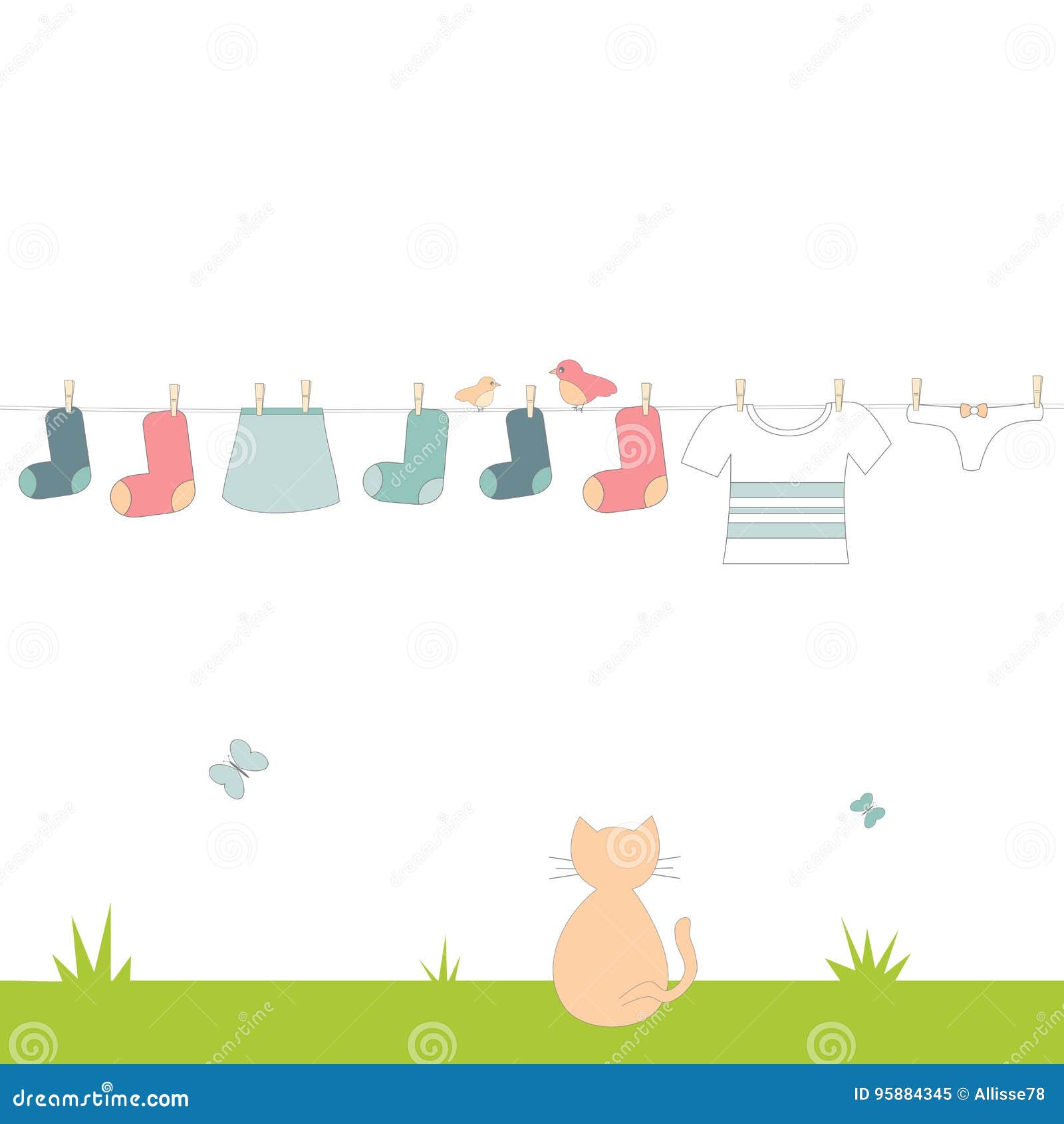 Cute Cartoon Hanging Clothes Vector Illustration Stock Vector ...