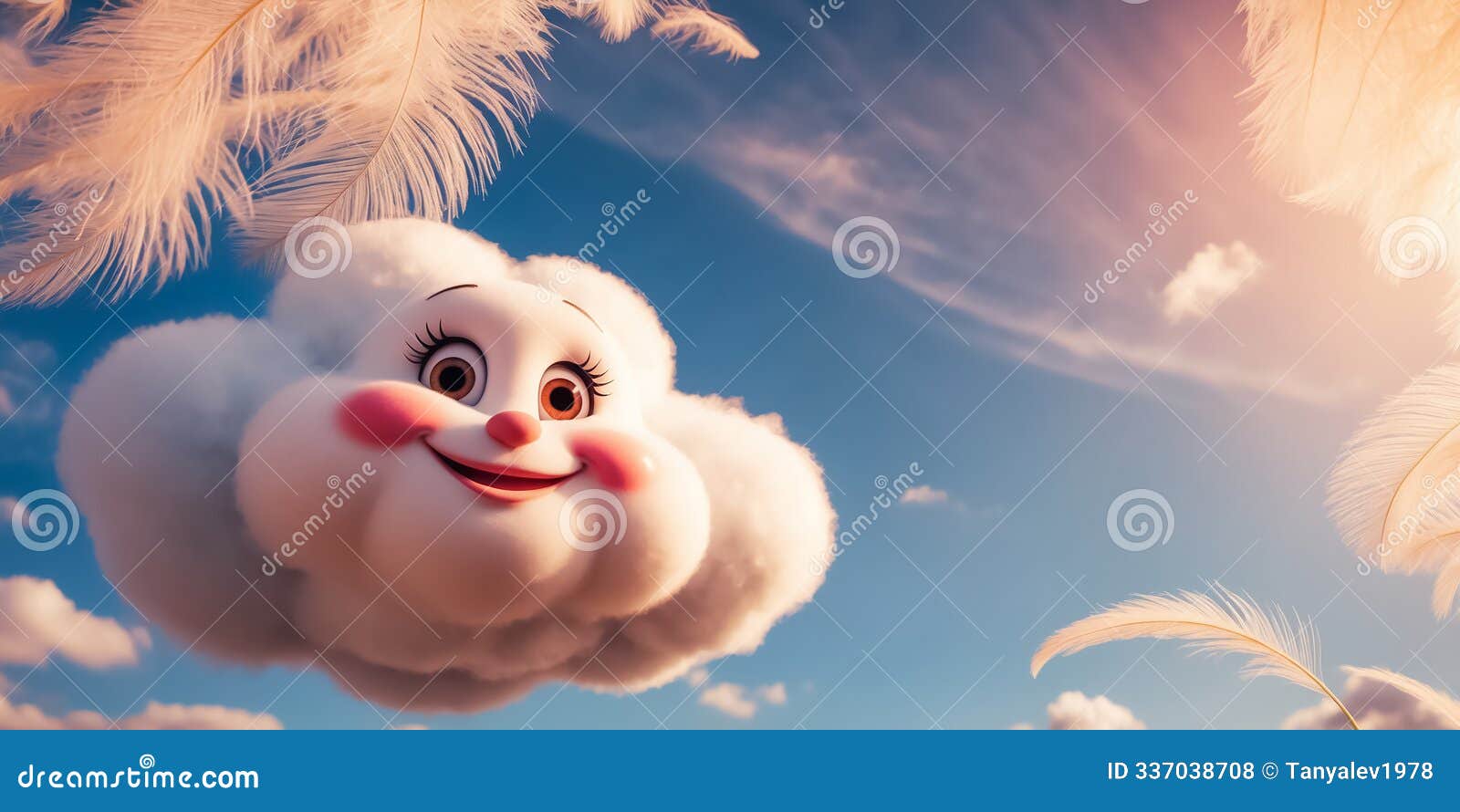 Cute Cartoon Happy Cloud in the Sky, Creative Character Stock ...