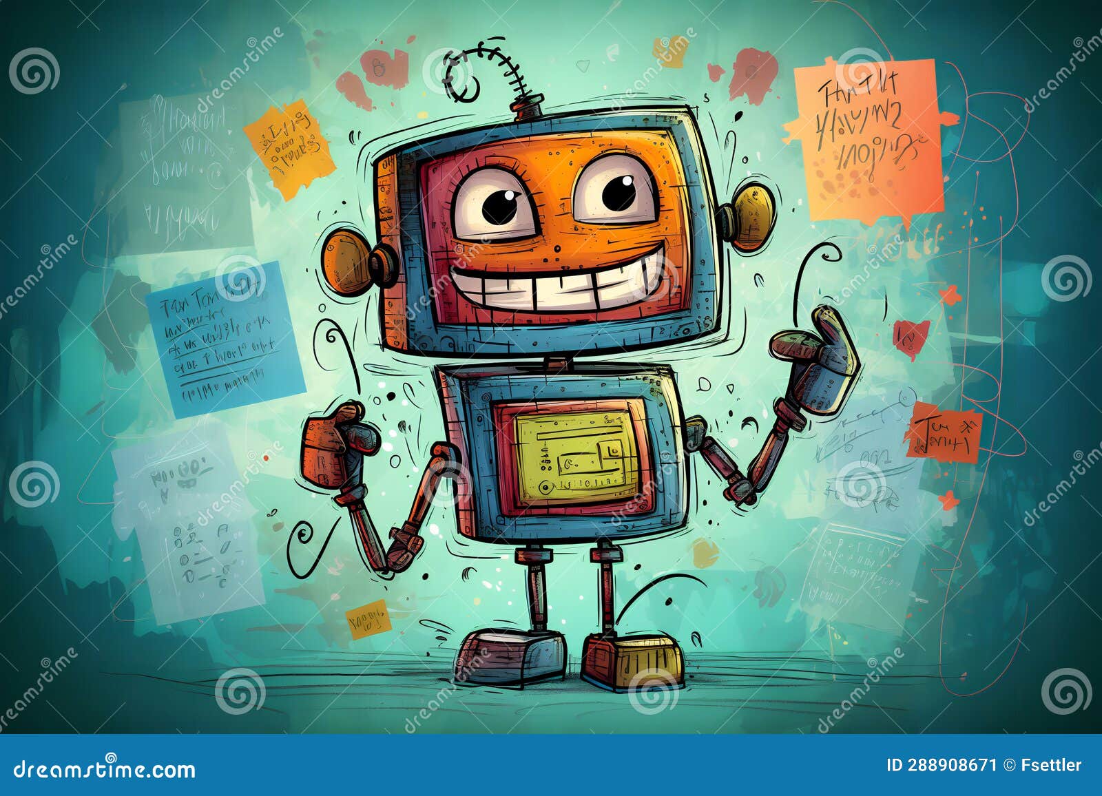 Cute Cartoon Happy Robot. Drawing with Colored Pencils Stock ...