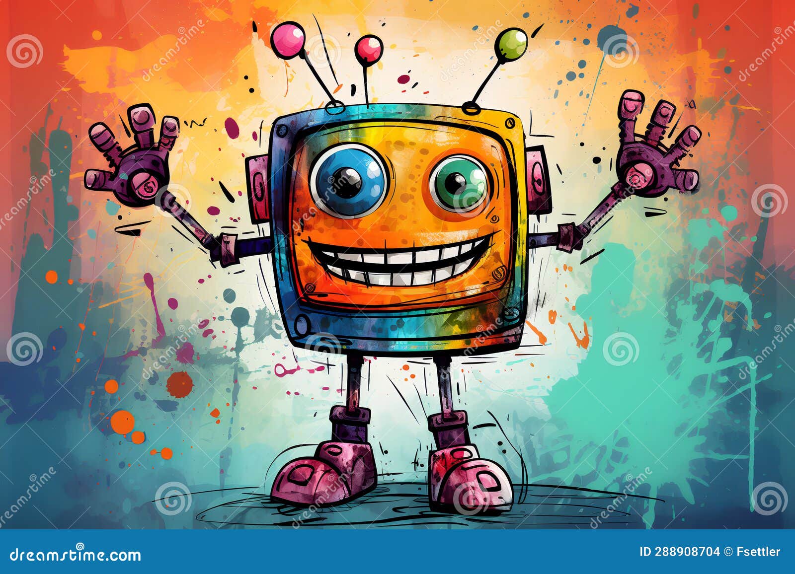 Cute Cartoon Happy Robot. Drawing with Colored Pencils Stock ...