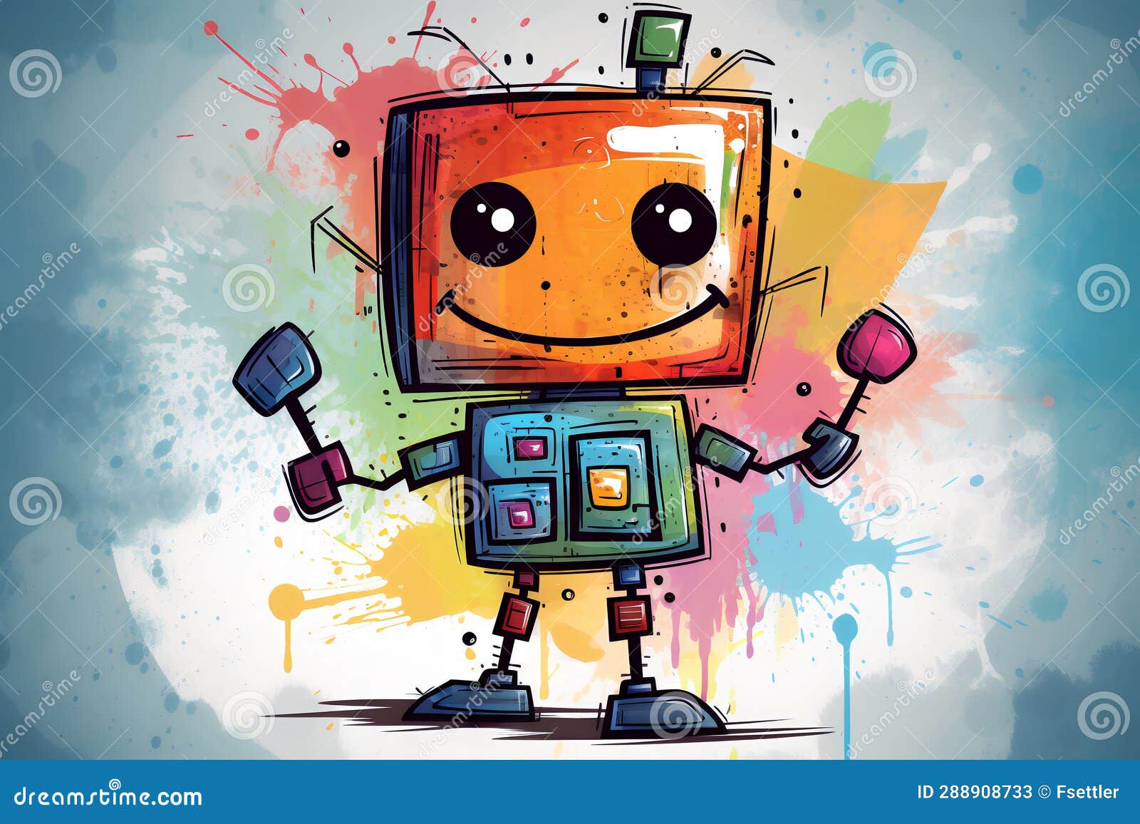 Cute Cartoon Happy Robot. Drawing with Colored Pencils Stock ...