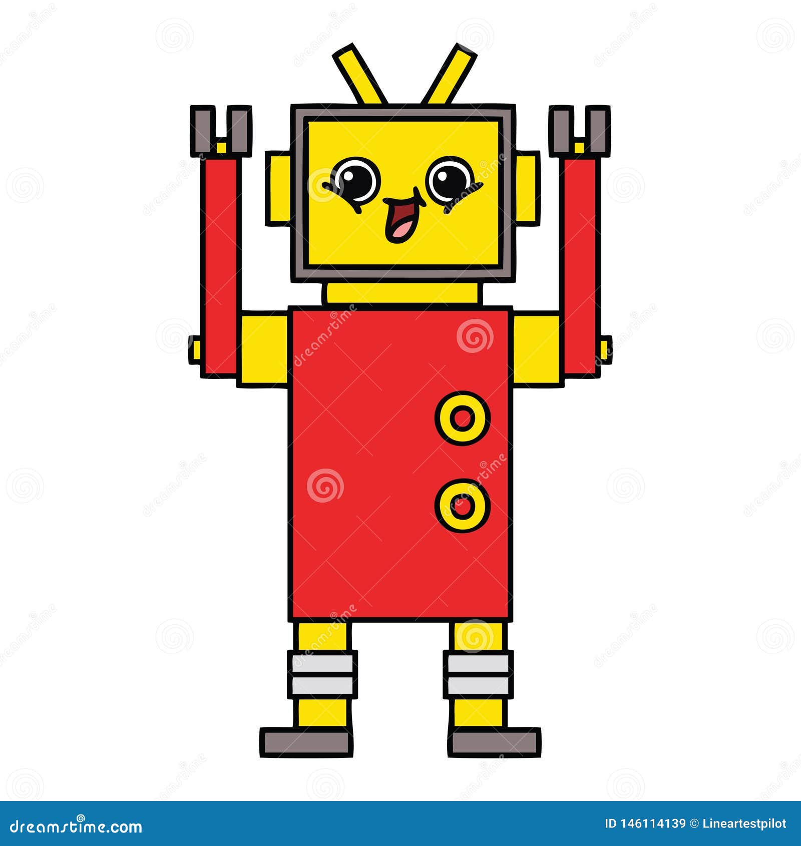 Cute Cartoon of a Happy Robot Stock Vector - Illustration of cute ...