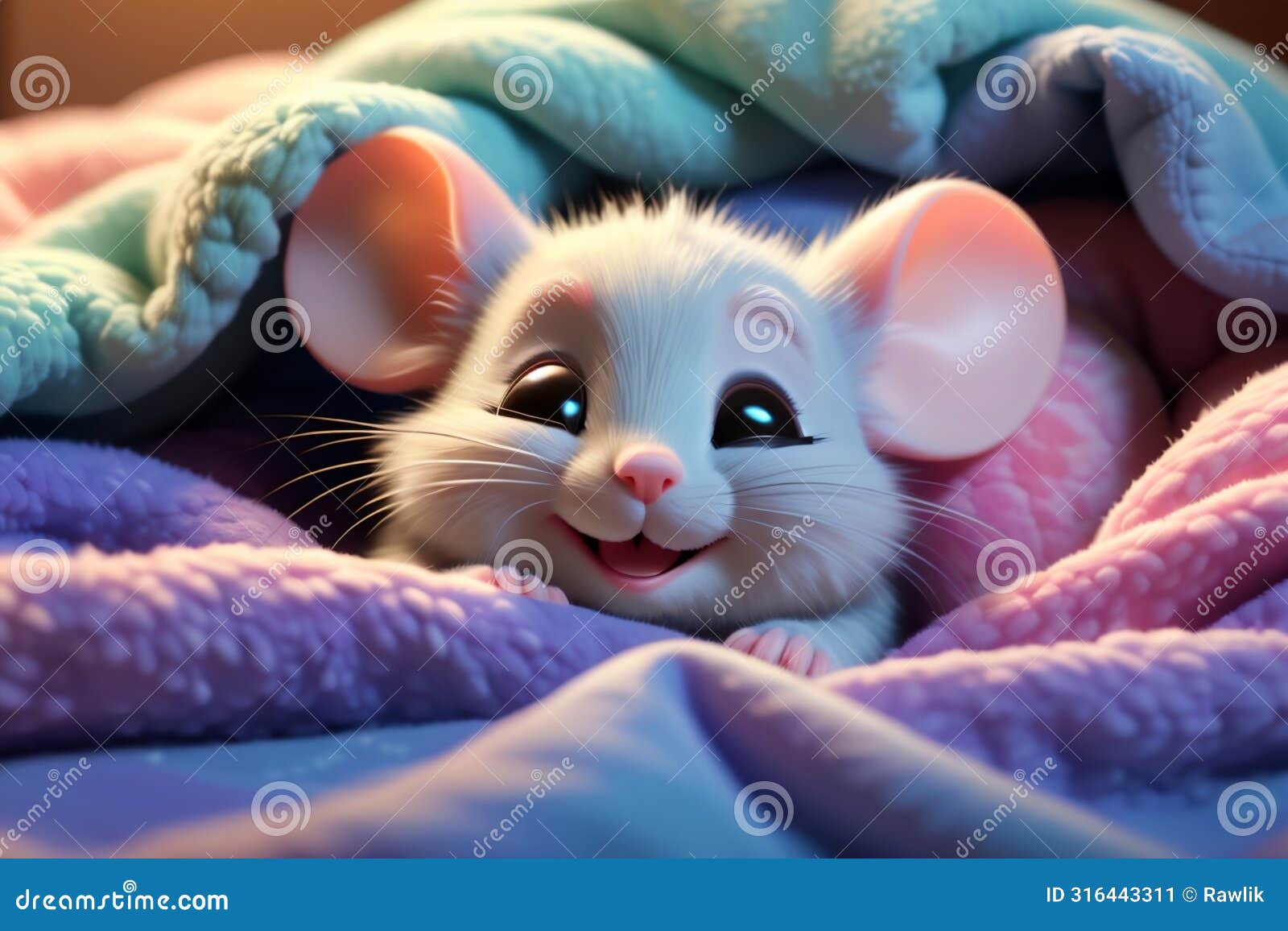 Cute Cartoon Happy White Mouse Under the Blanket Stock Image - Image of ...