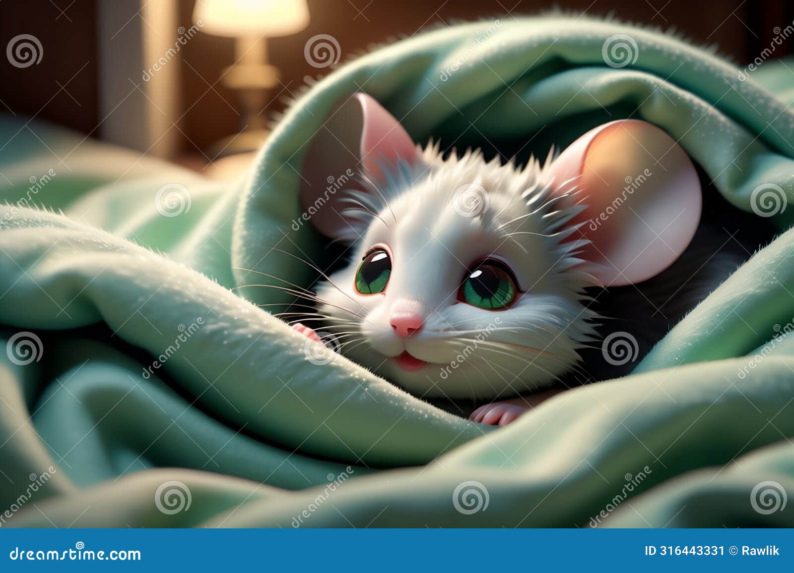 Cute Cartoon Happy White Mouse Under the Blanket Stock Image - Image of ...