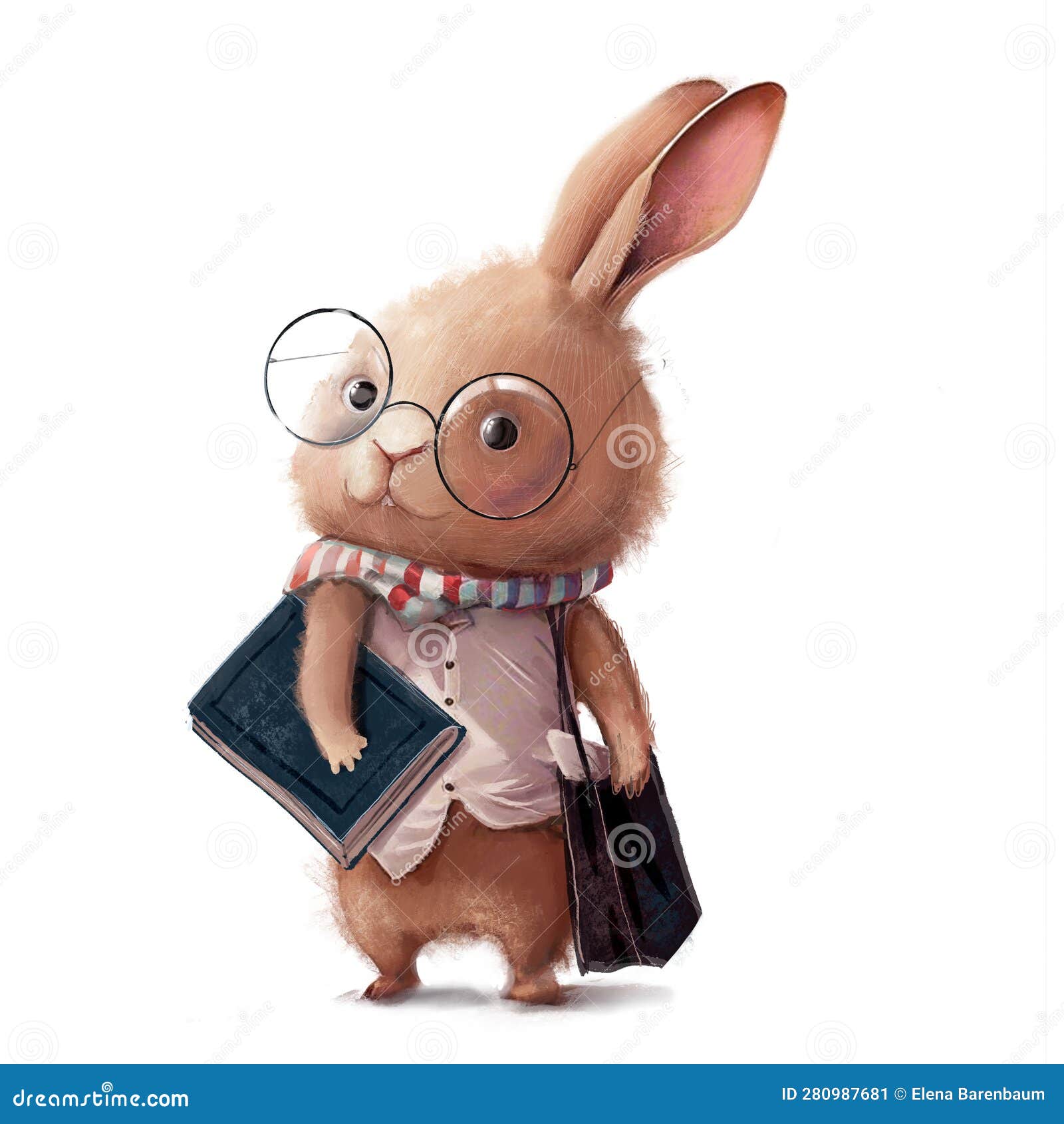 Cute Cartoon Hare with Glasses and Book Stock Illustration ...