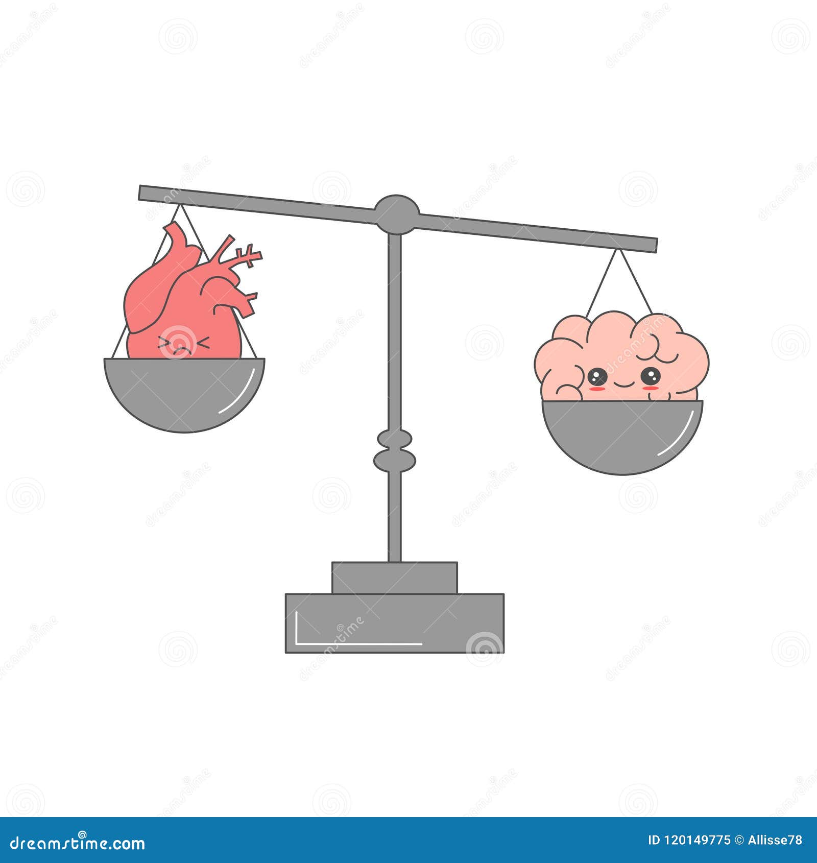 Cute Cartoon Vector Heart and Brain on Scales Funny Concept ... Cute Cartoon Vector Heart and Brain on Scales Funny Concept ...