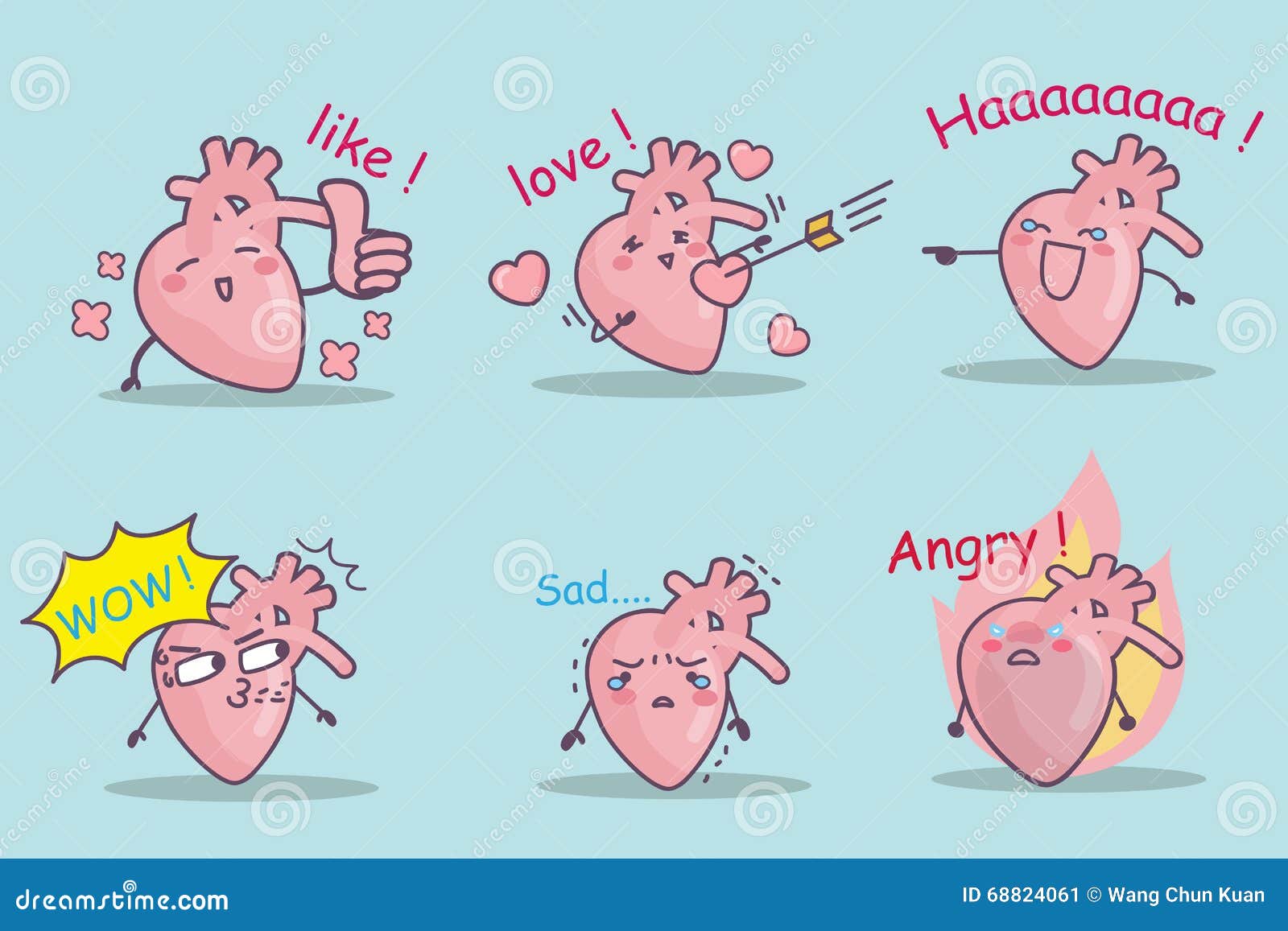 Cute cartoon heart set stock vector. Illustration of biology - 68824061