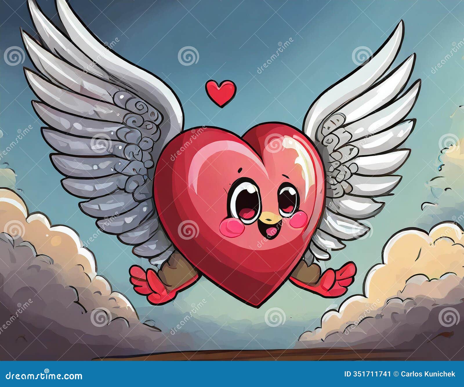 Cute Cartoon Heart with Wings - Generated by Ai Stock Illustration ...