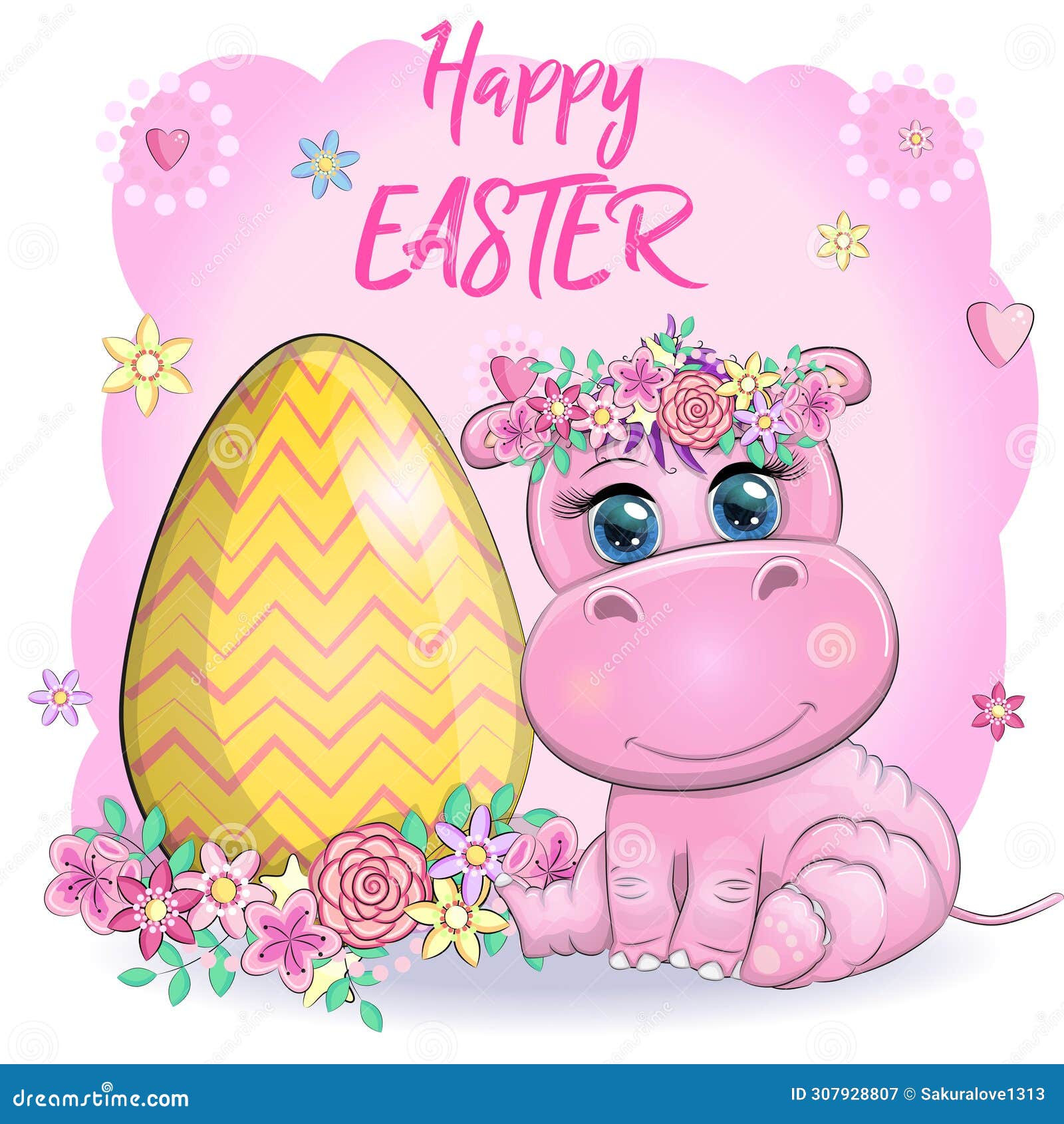 Cute Cartoon Hippo with Easter Egg, Easter Card Stock Vector ...