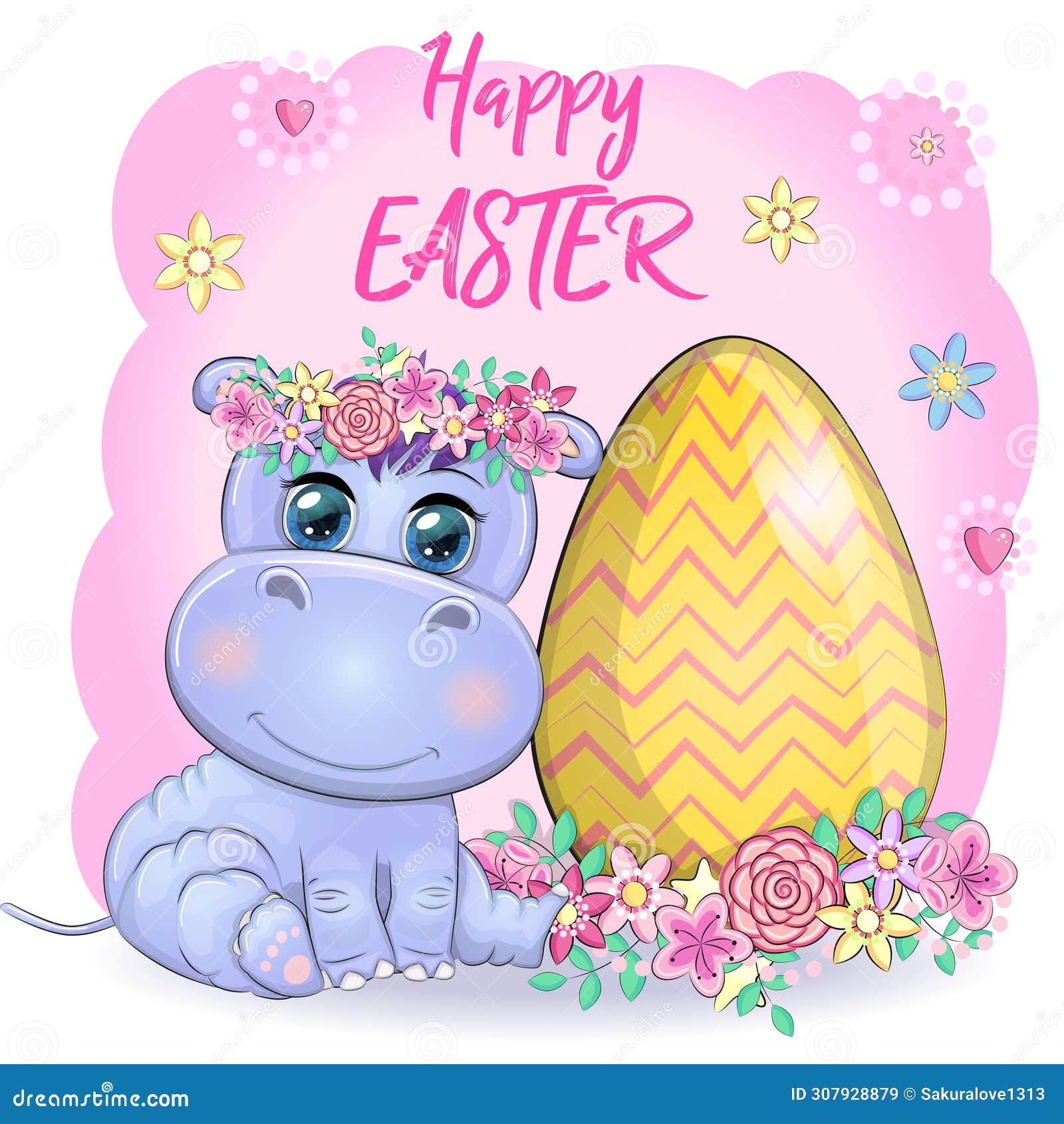 Cute Cartoon Hippo with Easter Egg, Easter Card Stock Vector ...