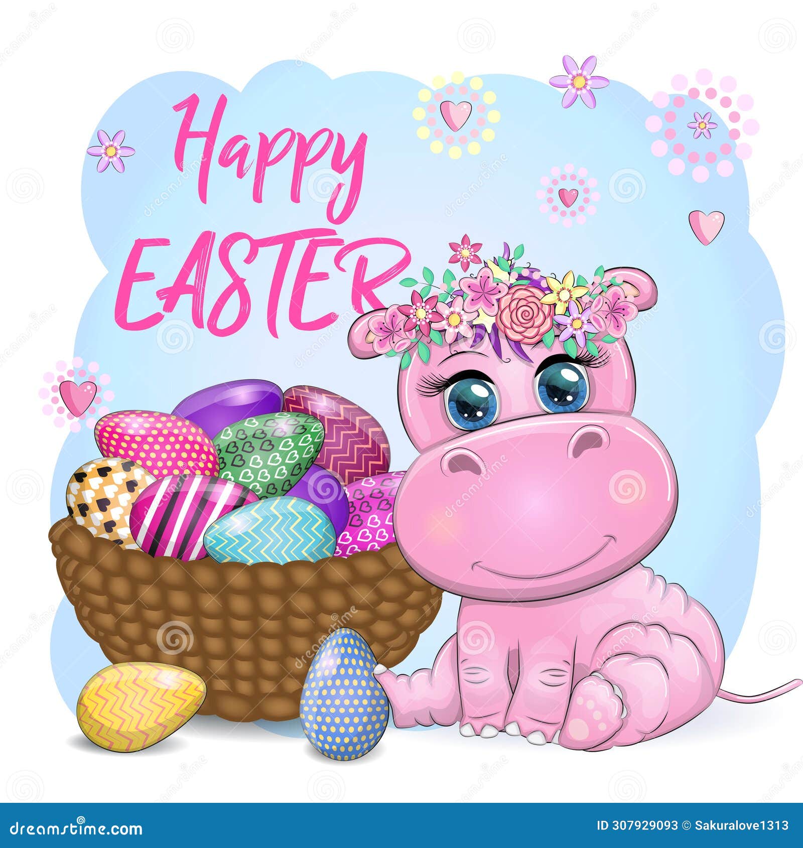 Cute Cartoon Hippo with Easter Egg, Easter Card Stock Vector ...