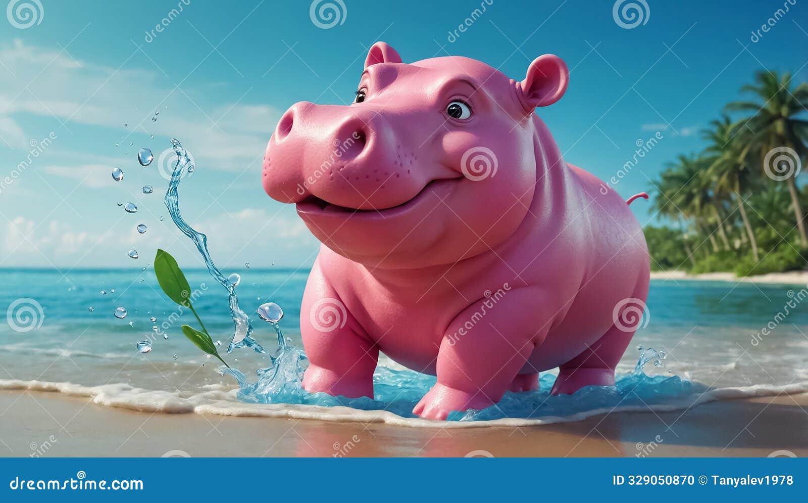Cute Cartoon Hippo on the Seashore Stock Illustration - Illustration of ...