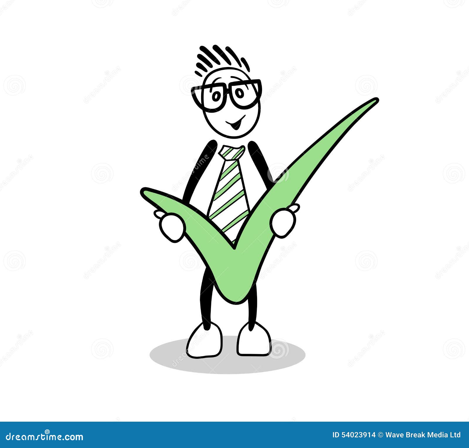 Cute Cartoon Holding Green Tick Stock Vector - Illustration of graphic ...