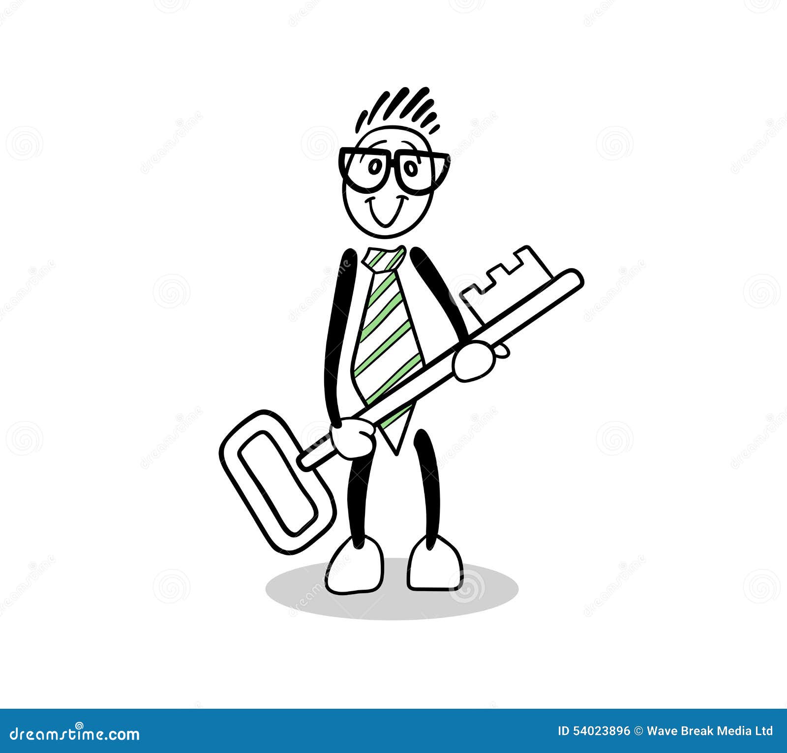 Cute Cartoon Holding Large Key Stock Vector - Illustration of ...