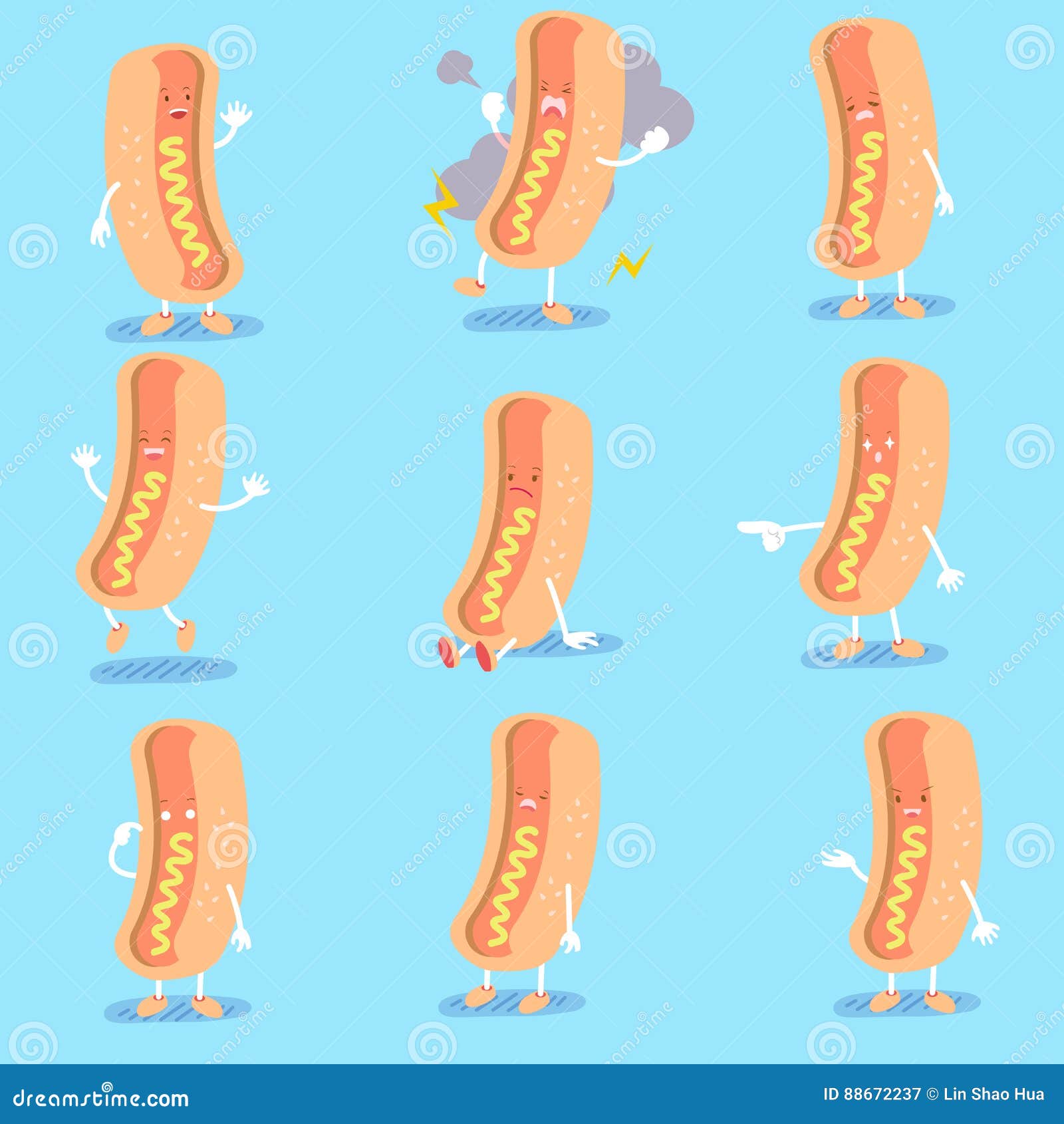Cute cartoon hot dog stock vector. Illustration of living - 88672237